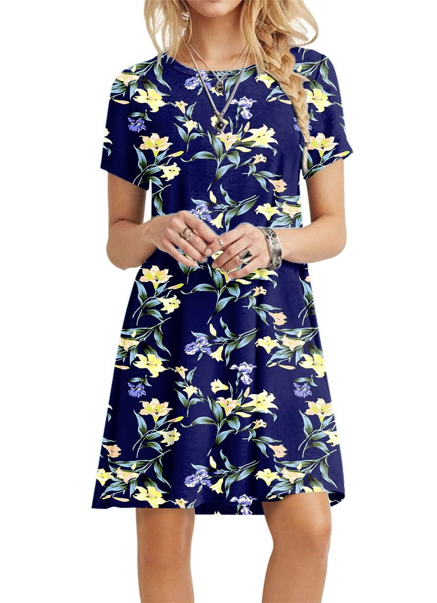 ppyoung Women's Summer Midi T-shirt Dress, Boho Style, Short Sleeve ...
