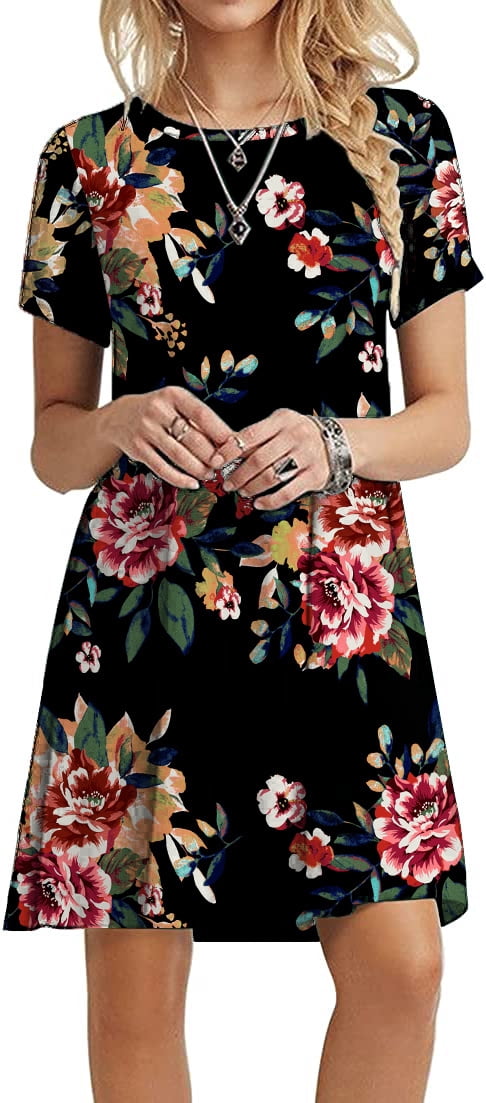 ppyoung Women's Summer T-shirt Dress, Short Sleeve, Boho Style, Floral ...