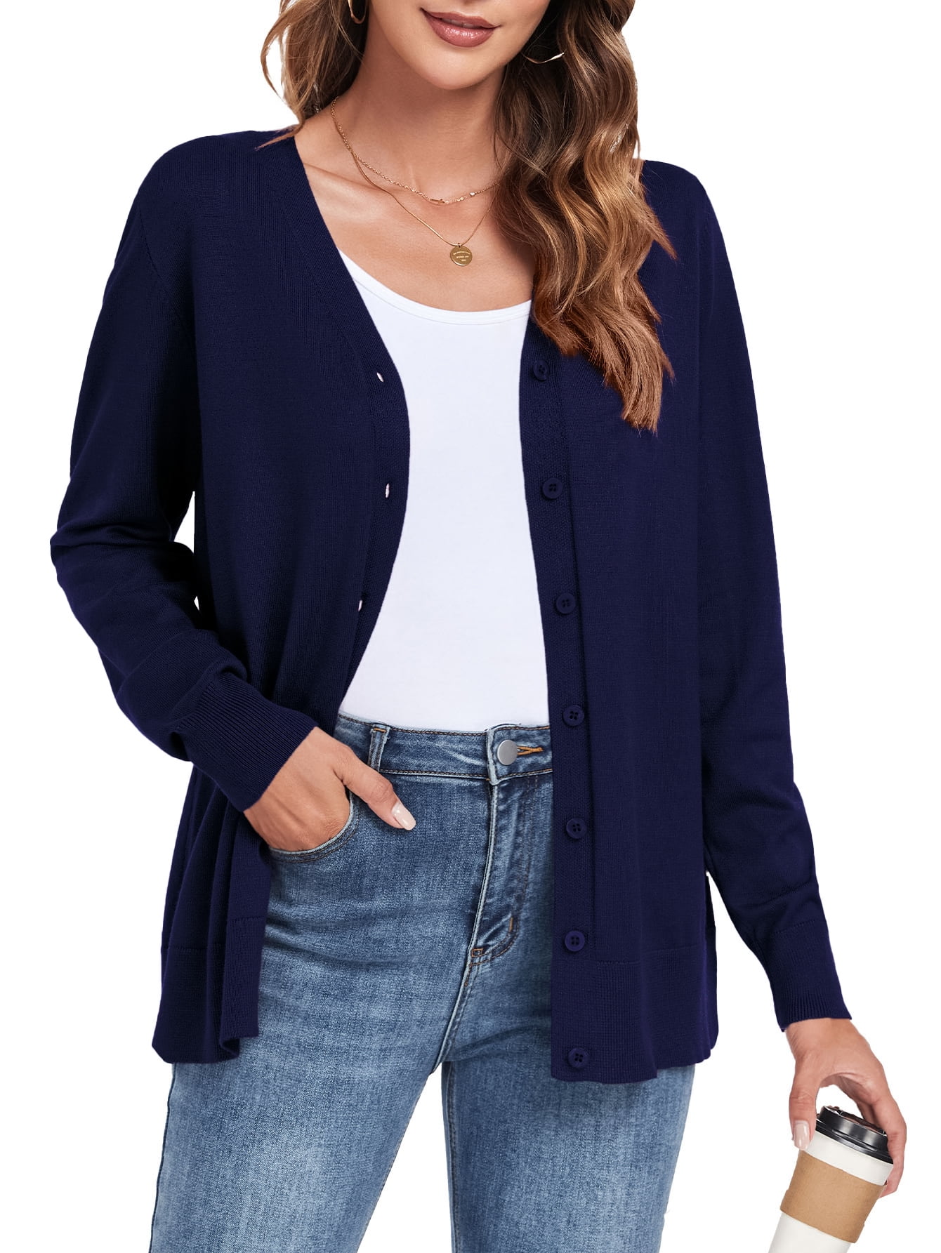 PPYOUNG Women's Open Front V Neck Button Down, Long Sleeve Soft Basic ...