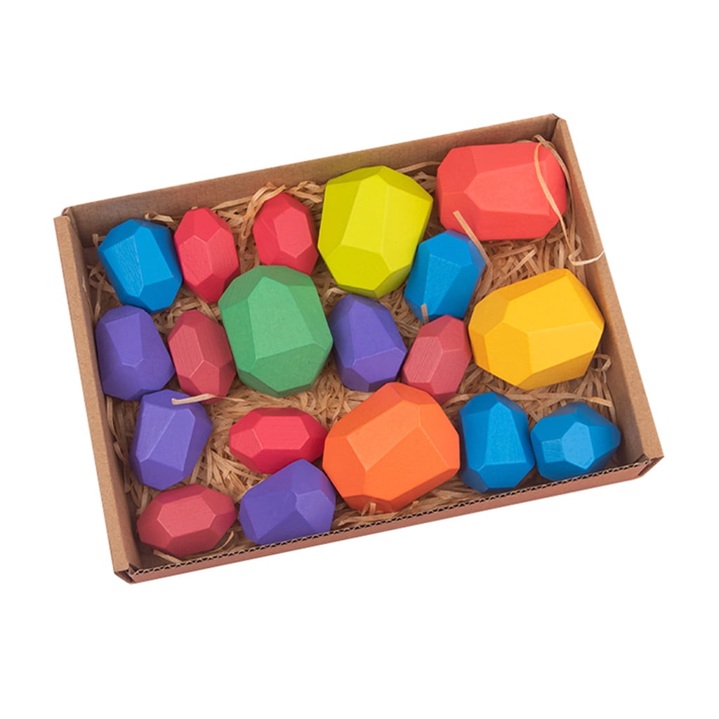 PPgejGEK 21Pcs Wooden Rainbow Stacking Stones Toy - Christmas Gift for ...
