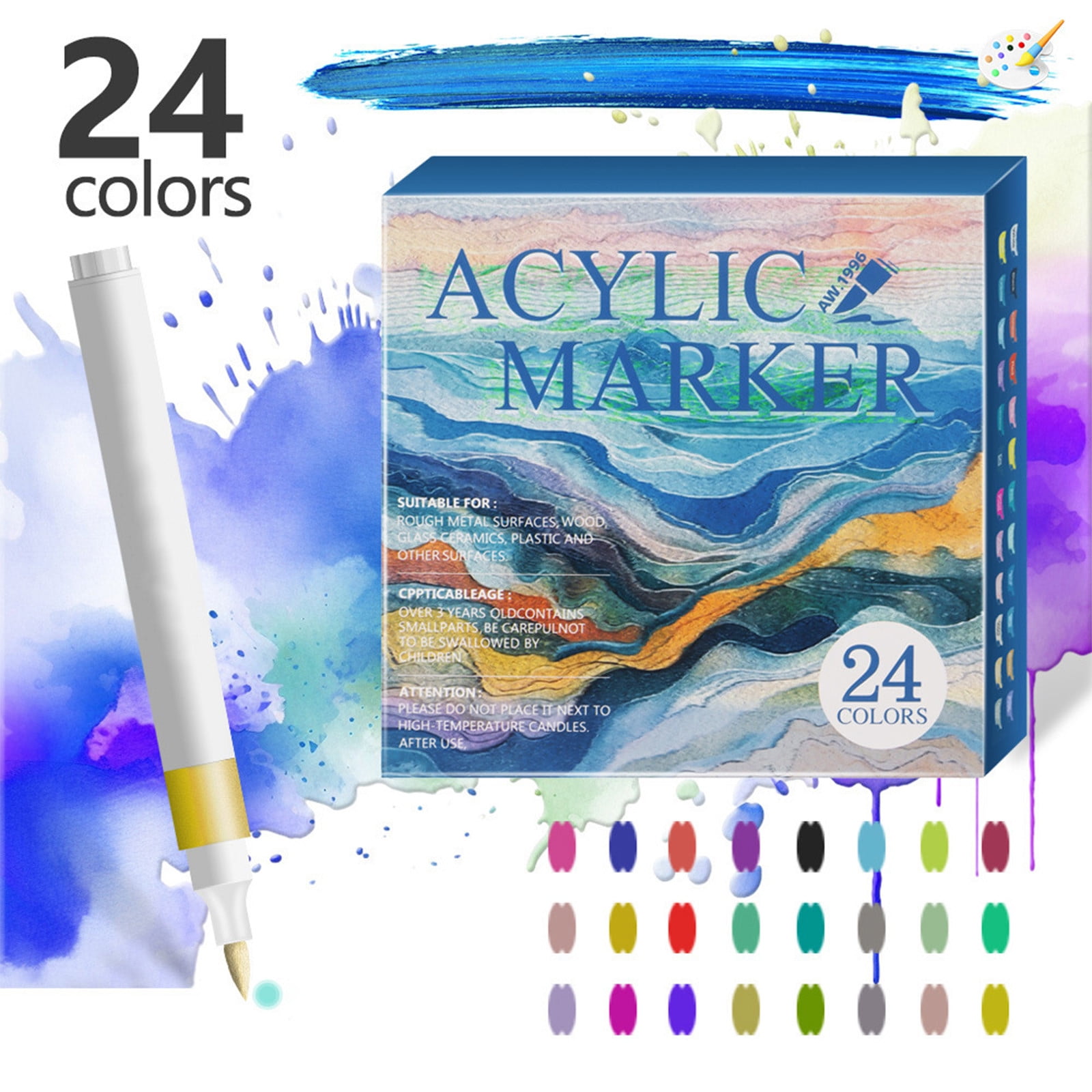 PPgejGEK 24 Colors Soft Tip Watercolor Pens Set, Acrylic Markers for ...