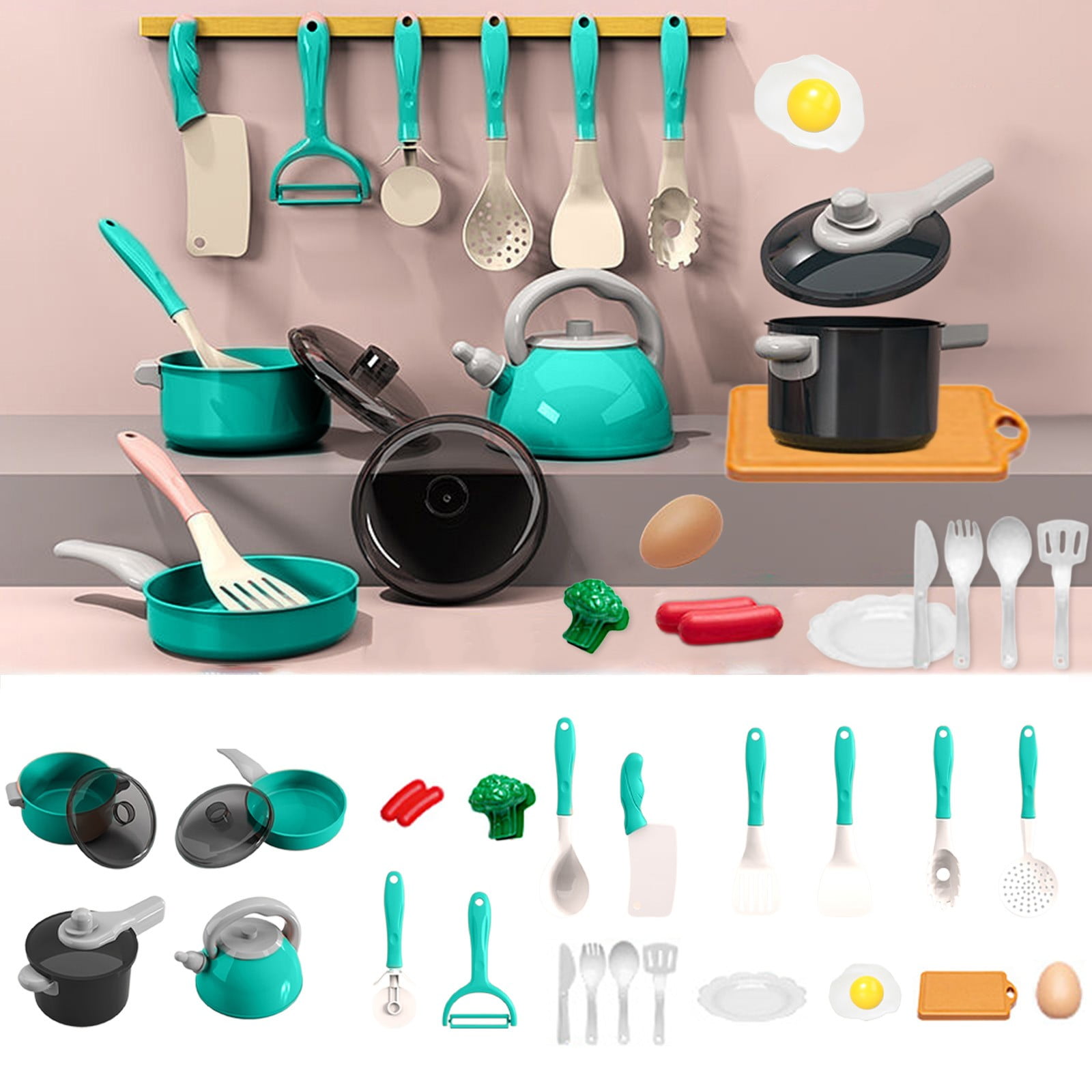 PPgejGEK 24PCS Green Plastic Kids Kitchen Playset for 3 Years Old ...