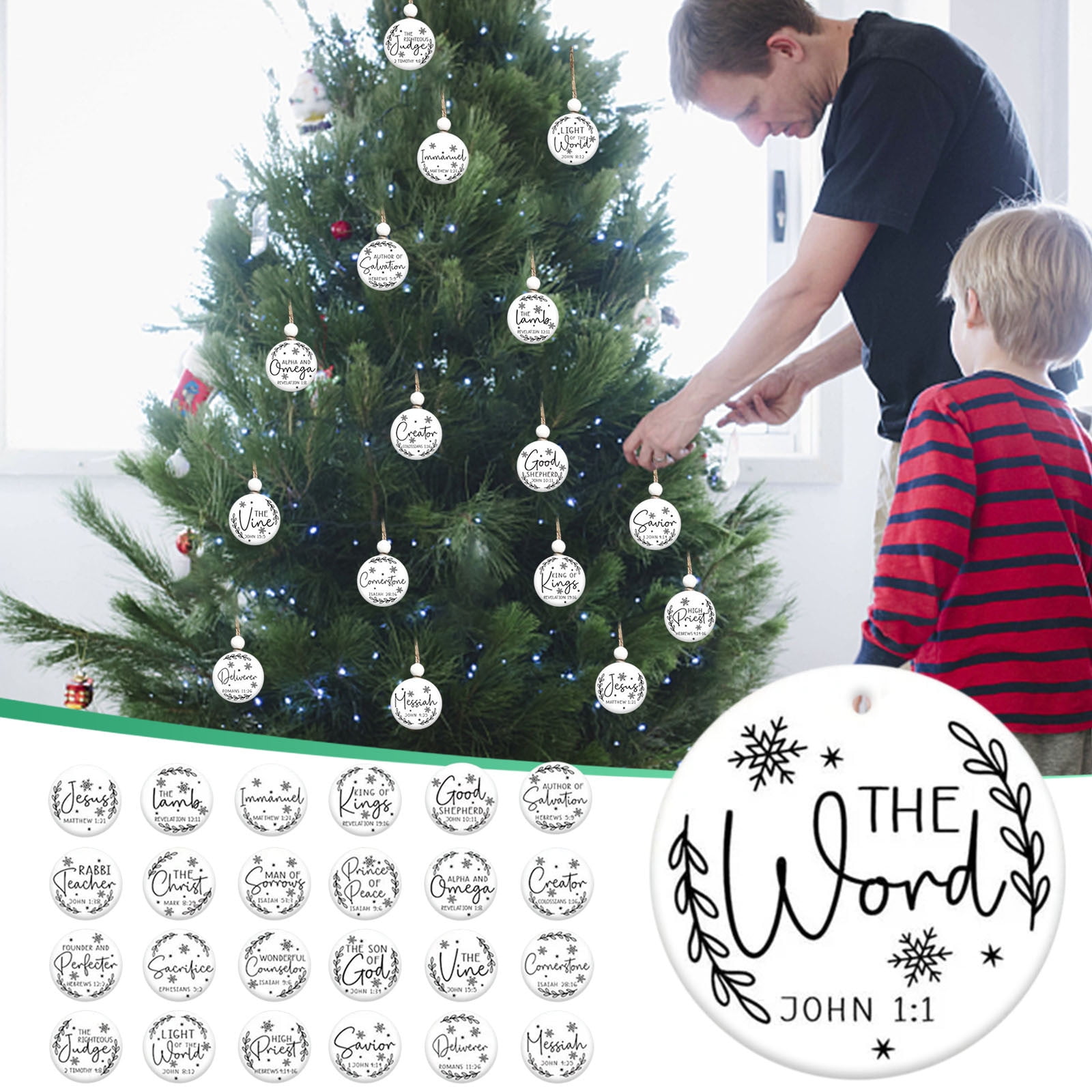 PPgejGEK 25 Advent Christmas Ornament Set 5cm White Decorations with ...