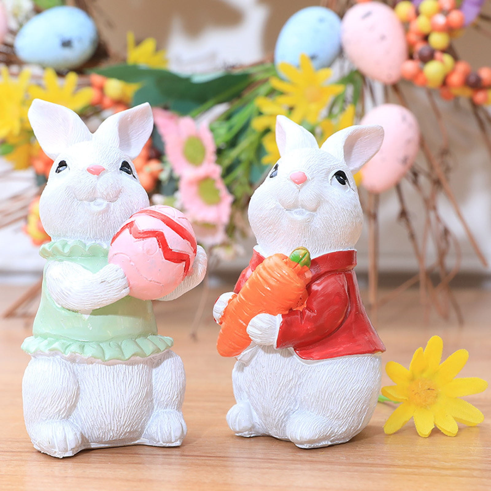 PPgejGEK 2pcs Miniature Bunnies Decor Mini Rabbits Figurine Easter Rabbits Carrot Figurines ...