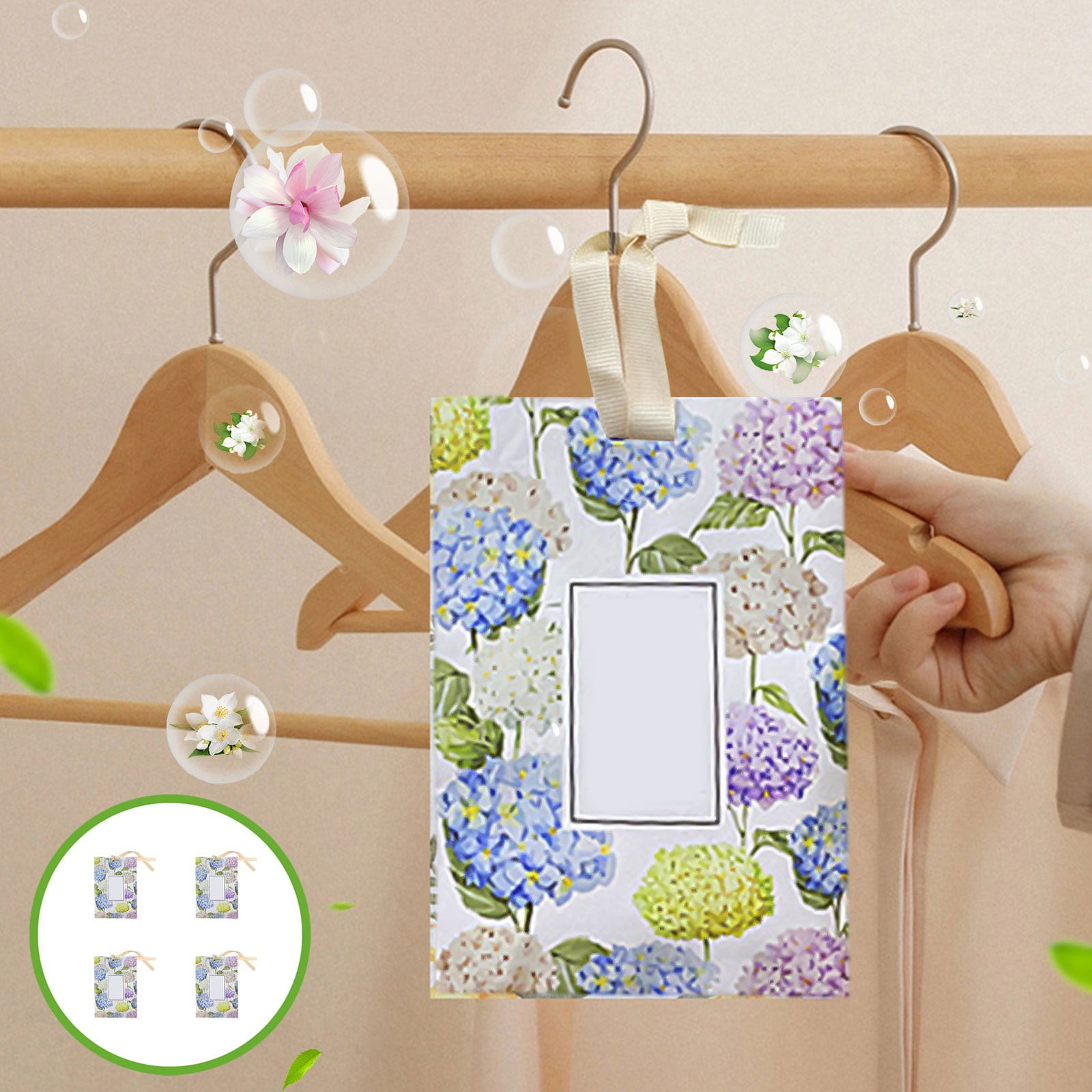 PPgejGEK 4-Pack Hydrangea-Print Aromatherapy Sachets - 7.87"x4.72"x1.77" Long-Lasting Ocean-Salt ...