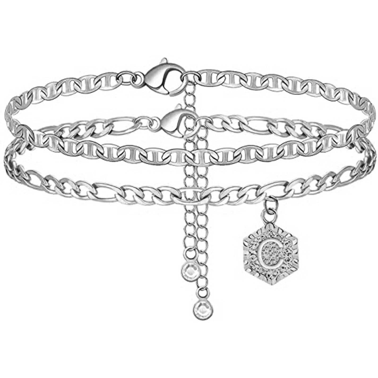 PPgejGEK Anklets for Women Waterproof Layered Anklet 26 Letter Double ...