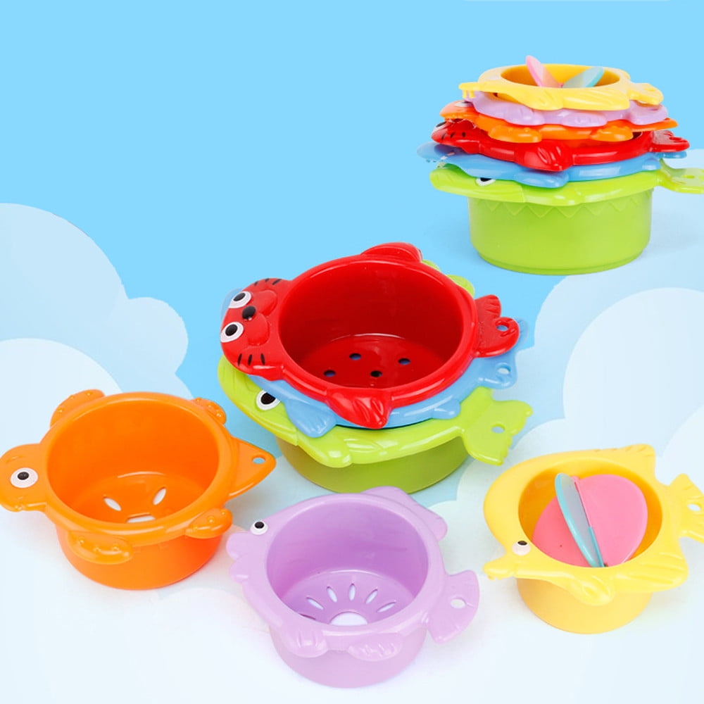 PPgejGEK Baby Bath Toys 6-Piece Splish Splash Stacking Cups Educational ...