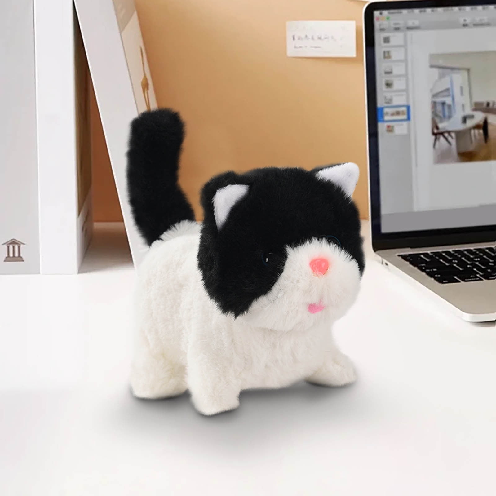 PPgejGEK Black Electric Short Leg Kitten Plush Toy Interactive Moving ...