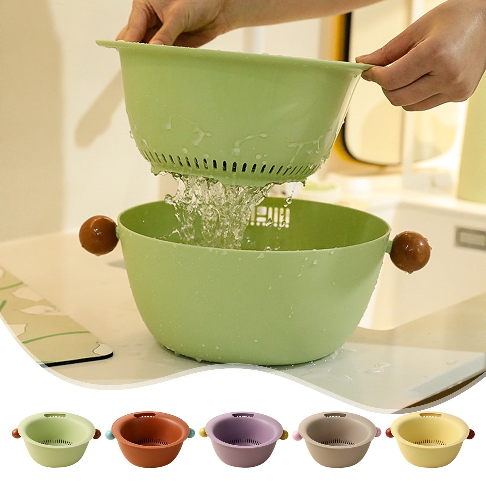 PPgejGEK Food Grade Double Drainage Basket, Large Plastic Sink Colander ...