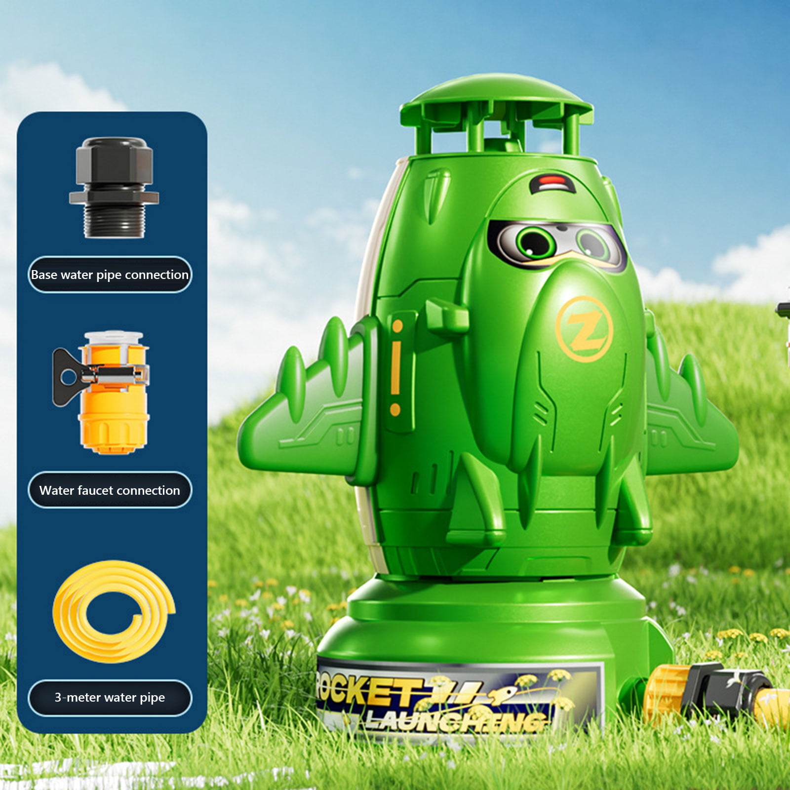 PPgejGEK Green Rocket Sprinkler for Kids, 360° Rotating Outdoor Water ...