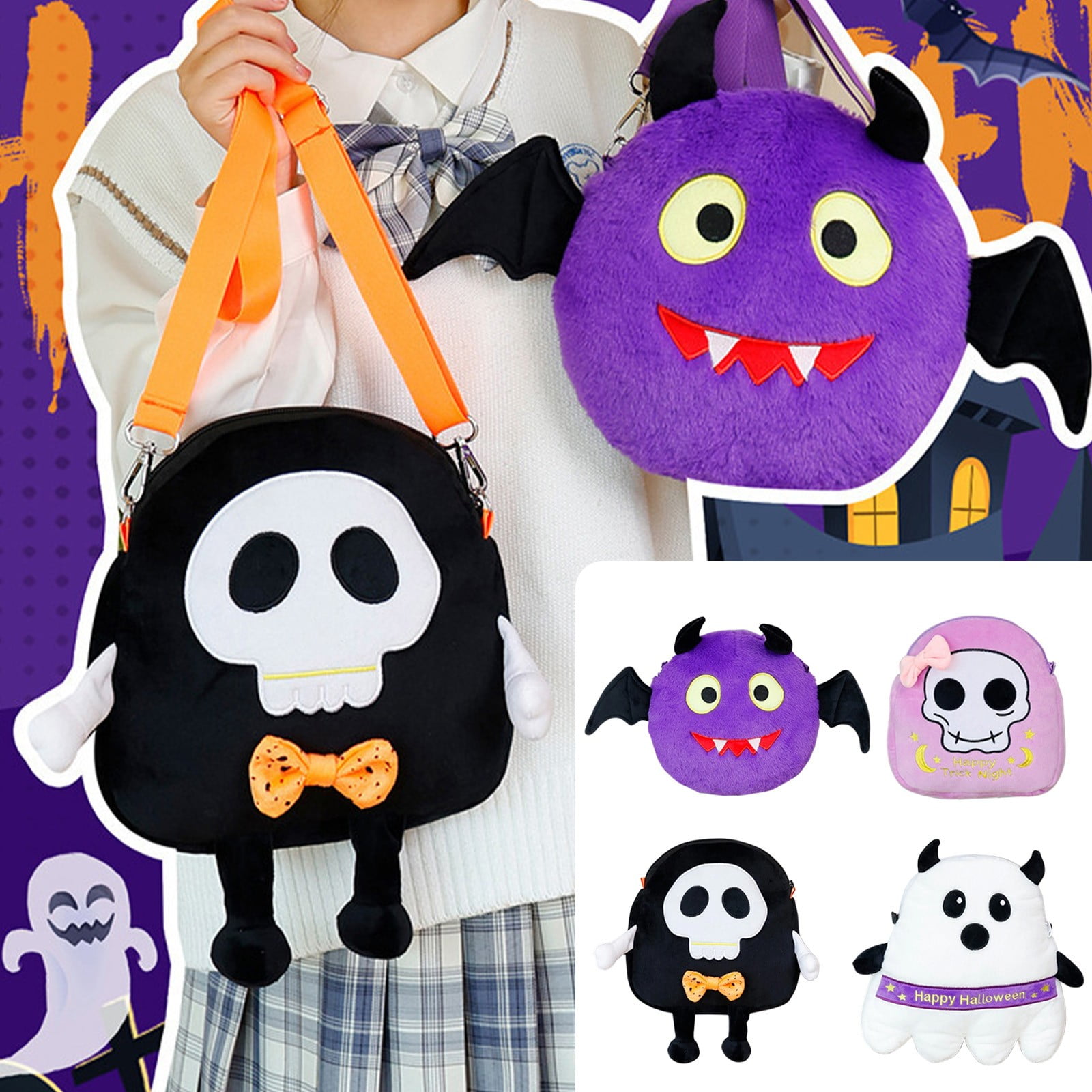 PPgejGEK Halloween Sling Bag Handbag with Candy Pocket, Cute Cartoon ...