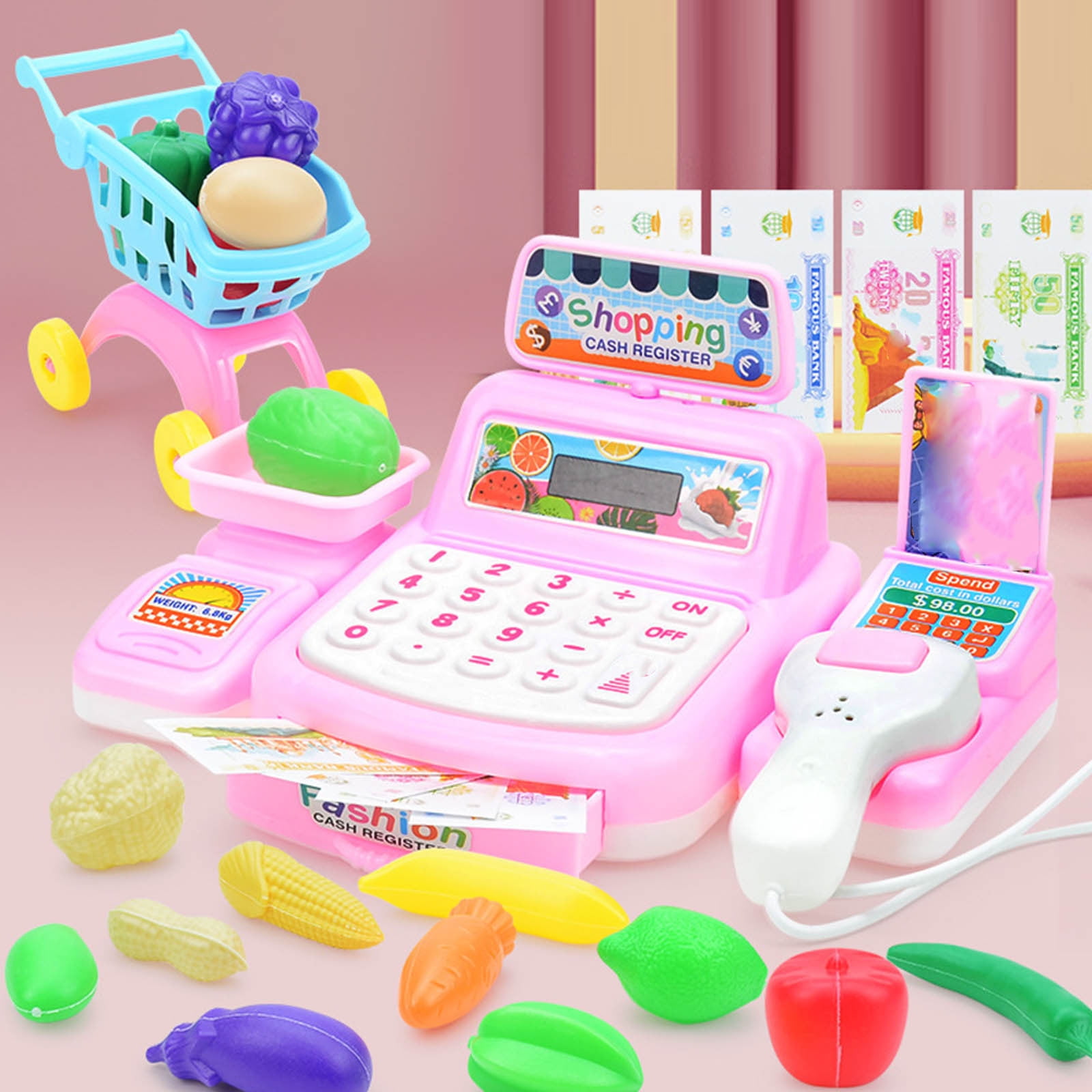PPgejGEK Kids Cash Register Toy Set with Light & Sound, 27Pcs Pretend ...