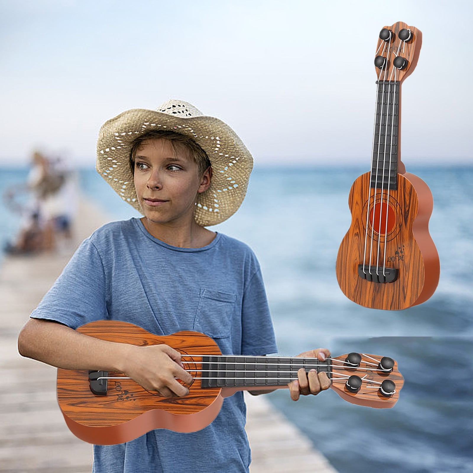 PPgejGEK Kids Coffee Ukulele Guitar Toy - 4-String Musical Educational ...