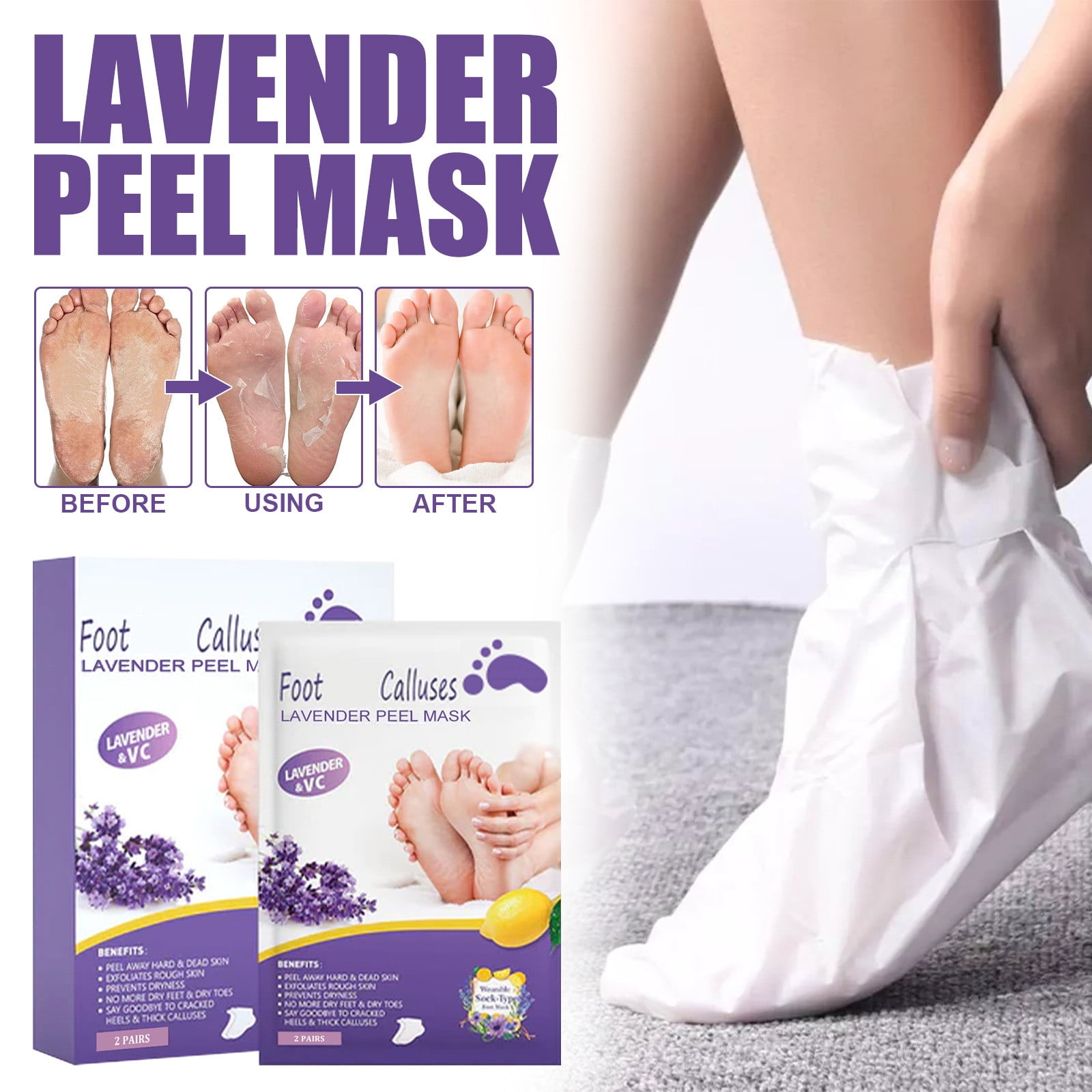 PPgejGEK Lavender Peel Mask Foot Mask Callus and Dead Skin Removal Foot ...