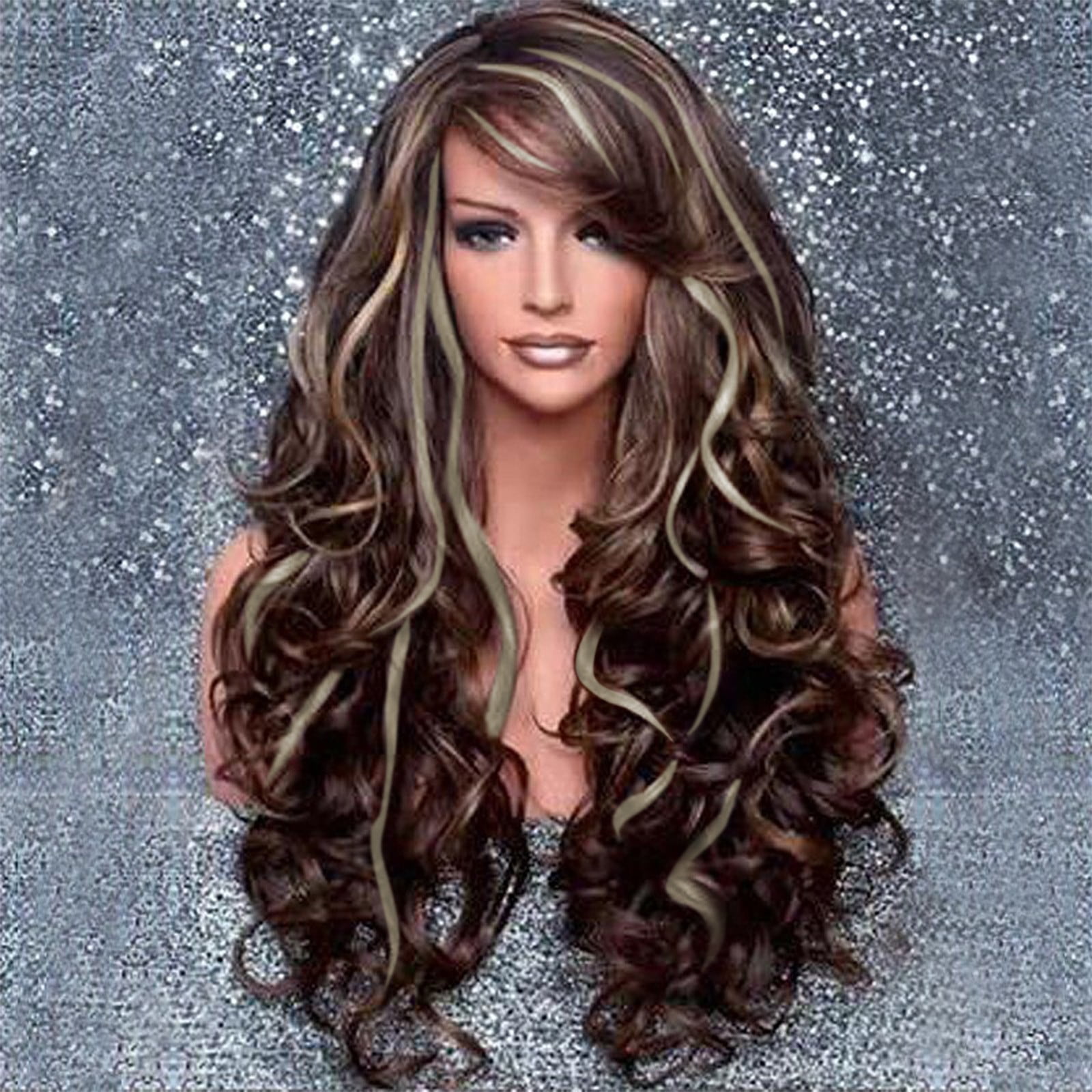 PPgejGEK Long Curly Hair Obliques Bangs Wig Fashion Natural Wig High ...