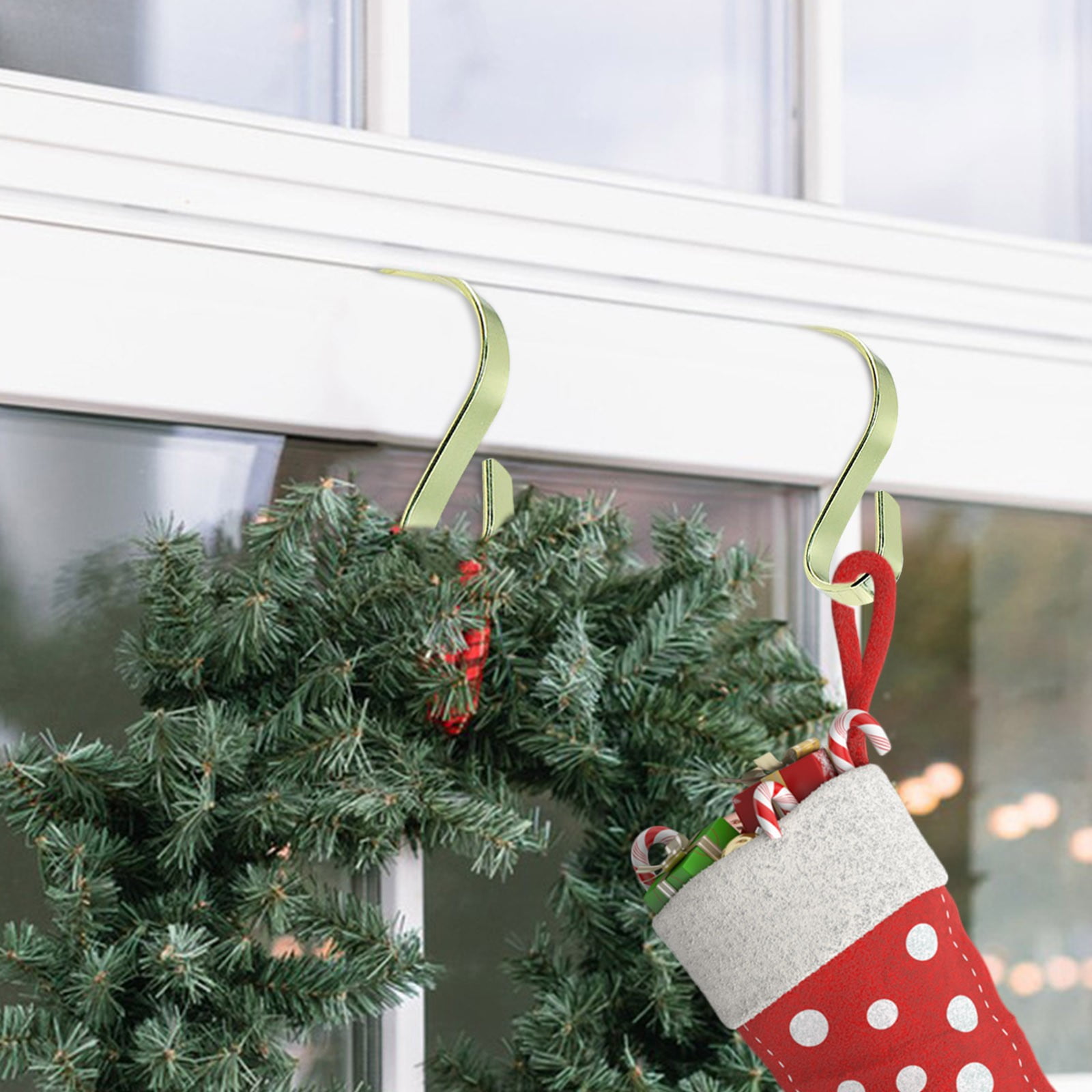 PPgejGEK Metal Christmas Sock Hooks, 2-Piece, for Fireplace, Stocking ...