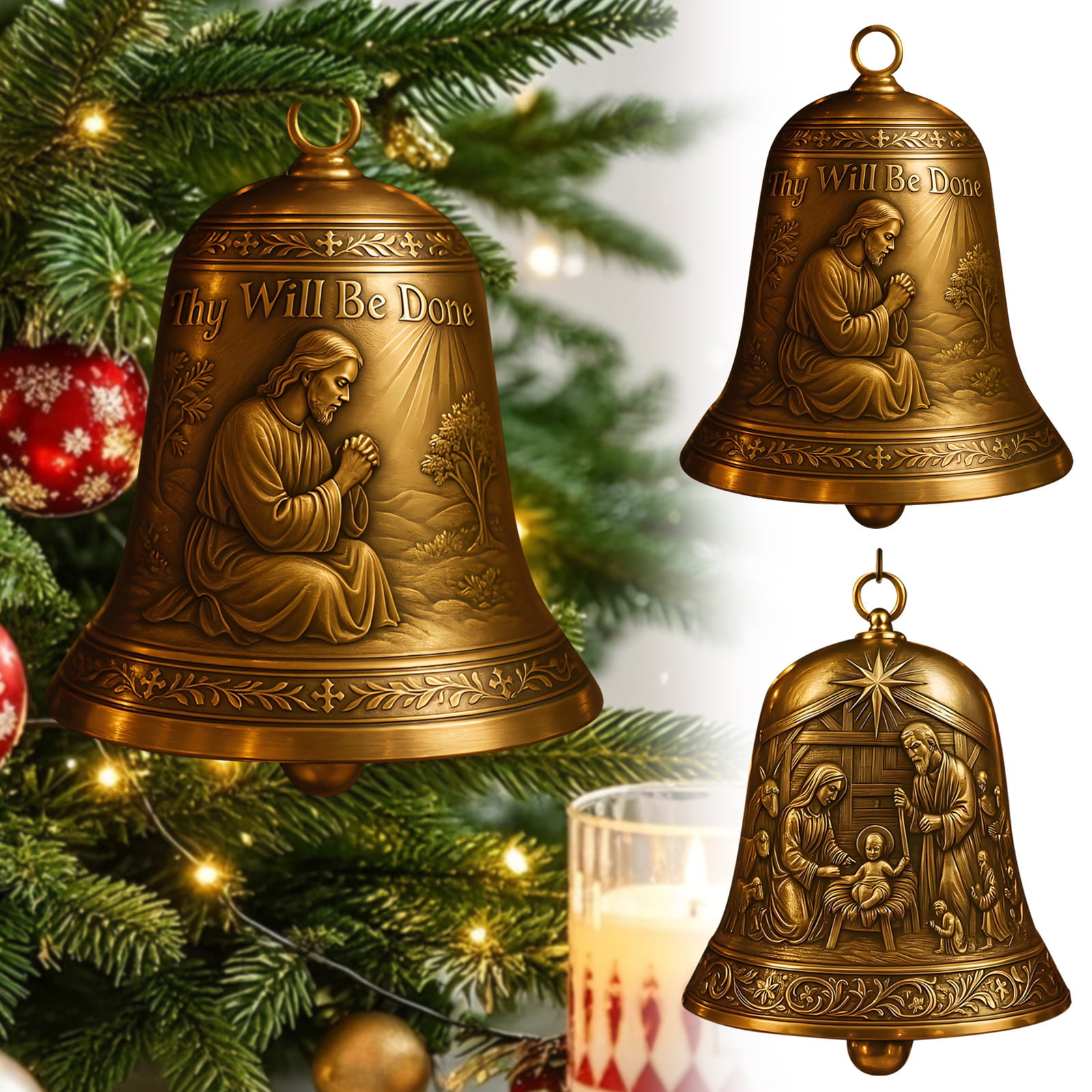 PPgejGEK Nativity Catholic Bells Ornament Metallic Accents 10x10x10cm ...