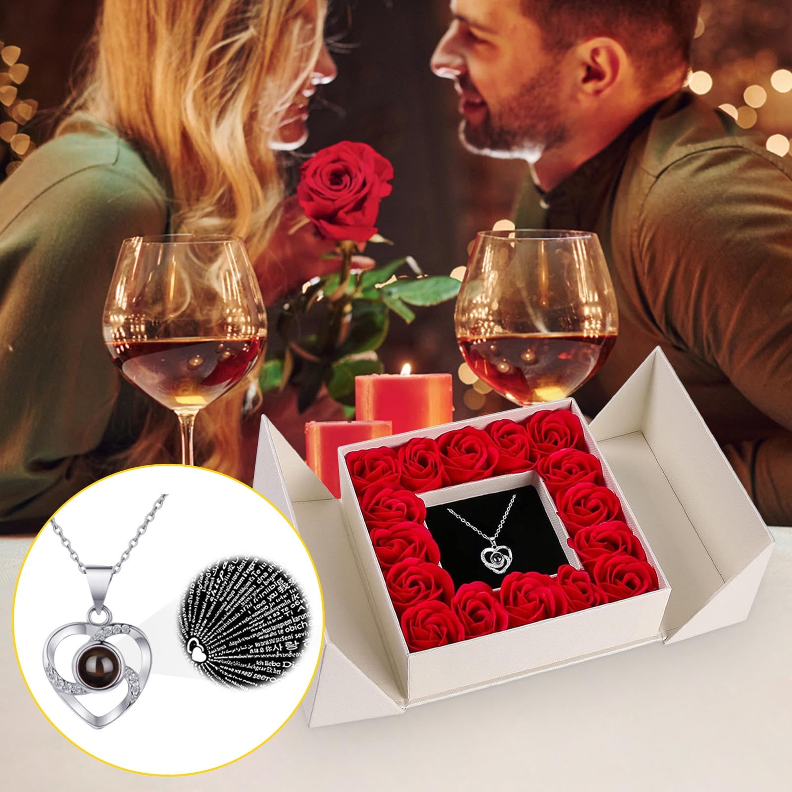 PPgejGEK Necklaces for Women Preserved Red Real Rose With Heart I Love ...