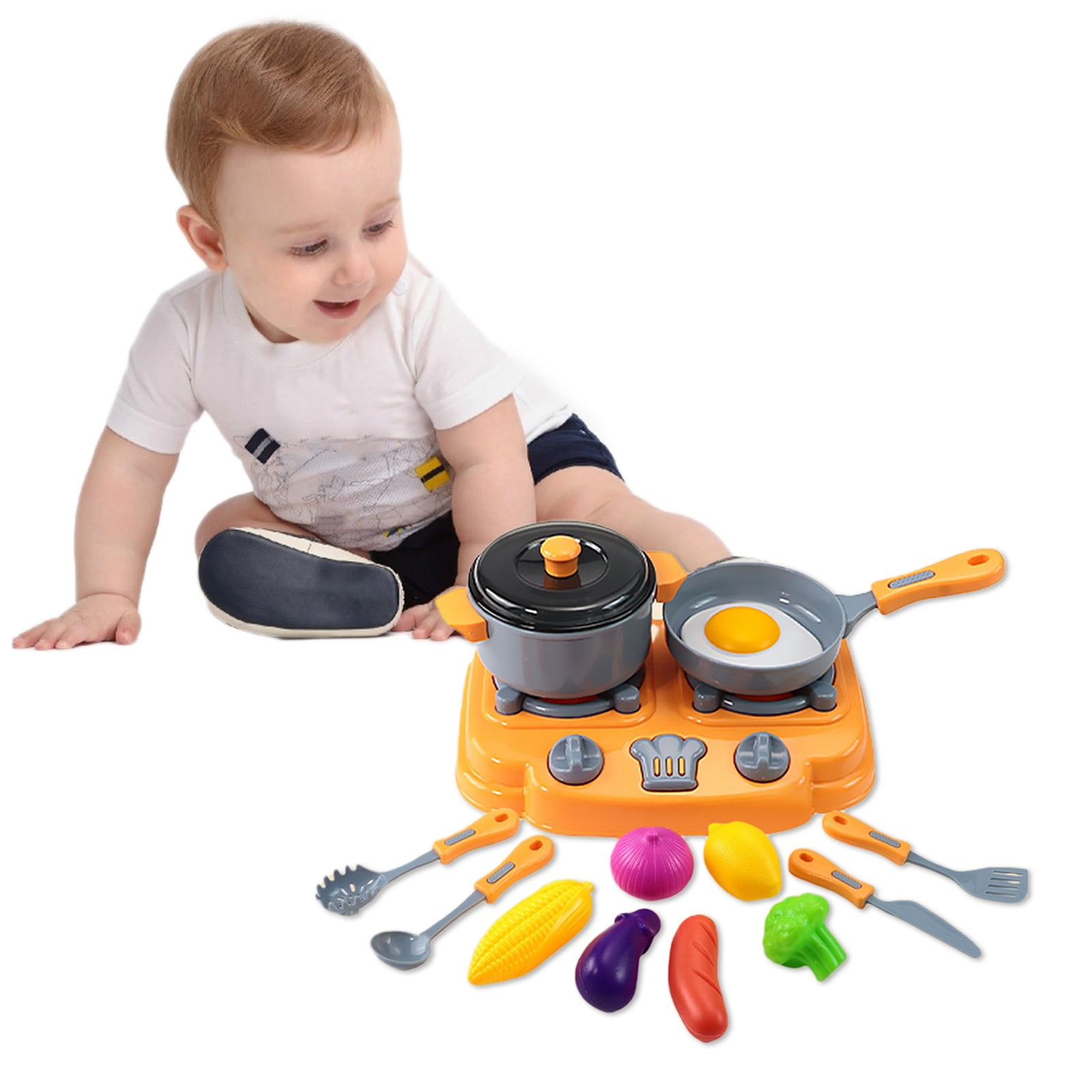 PPgejGEK Orange 15pcs Kids Kitchen Playset for Toddlers Ages above 3 ...