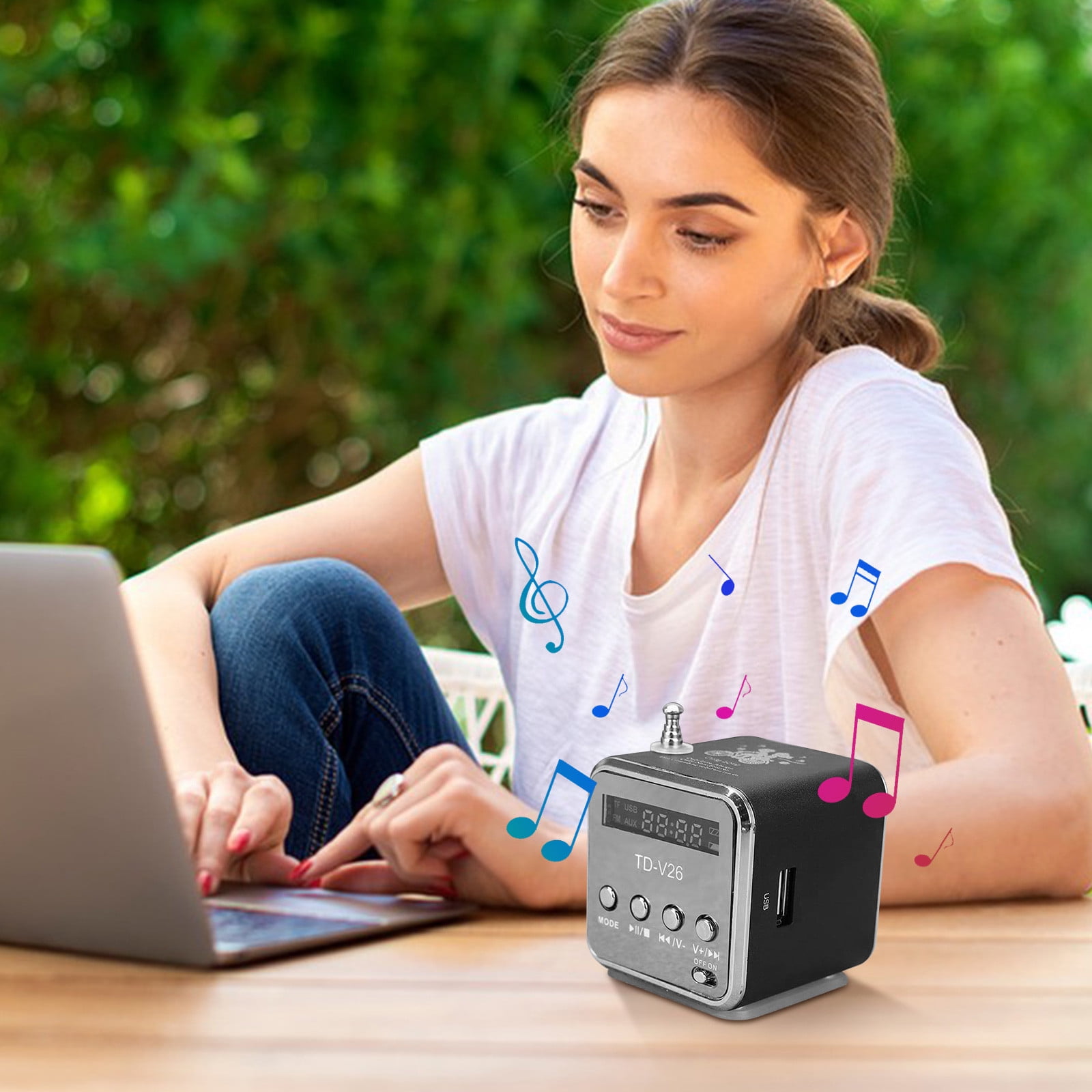 Ppgejgek Portable Wireless Mini Speaker With Screen Can Be Use For U Disk And Memory Card