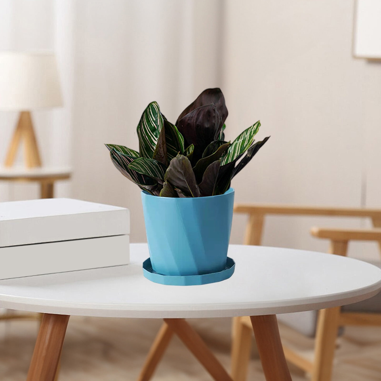 PPgejGEK Scandinavian Resin Planter with Saucer - Large Blue Flower Pot ...