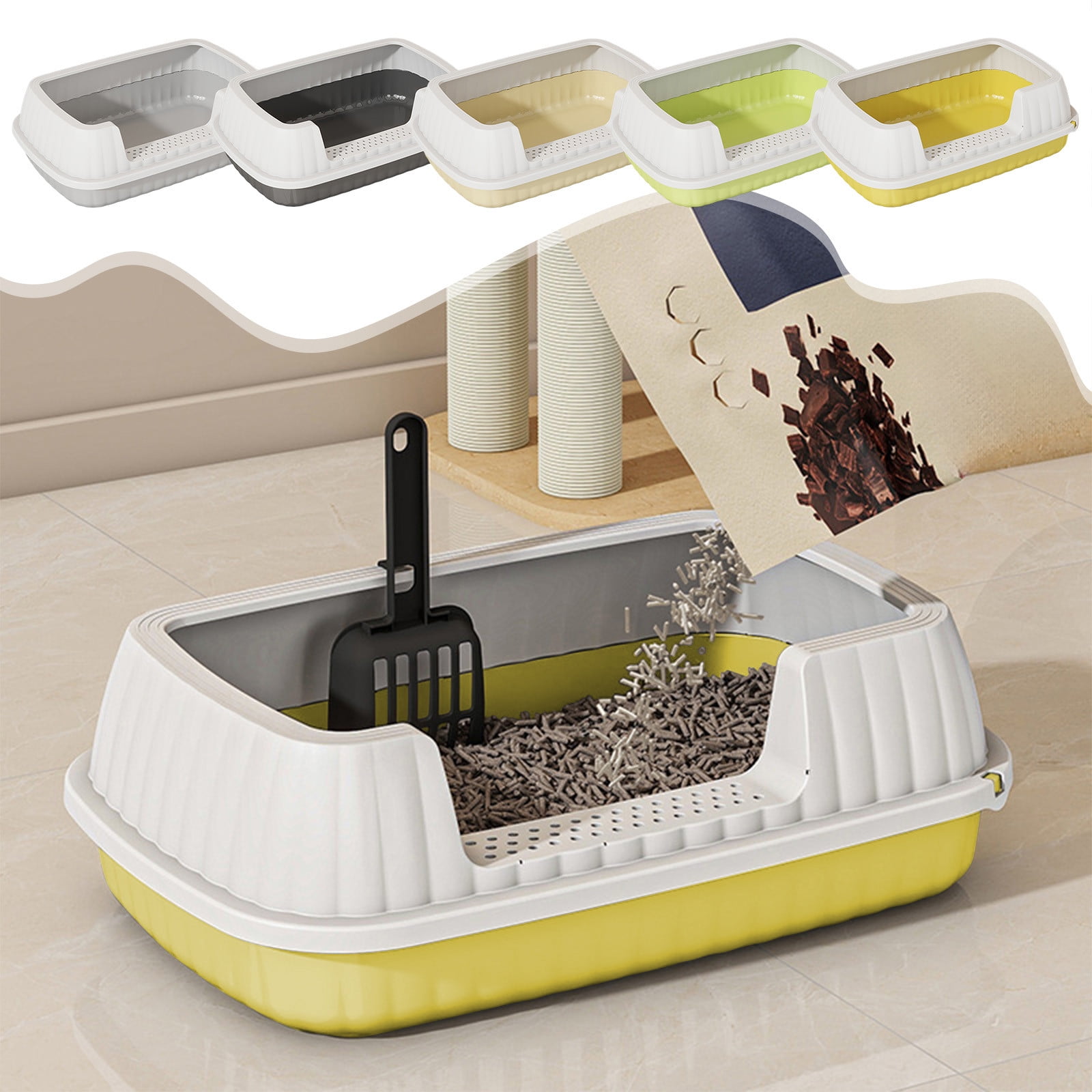 PPgejGEK Semi-Enclosed High-Sided Litter Box with Splash Proof Design ...