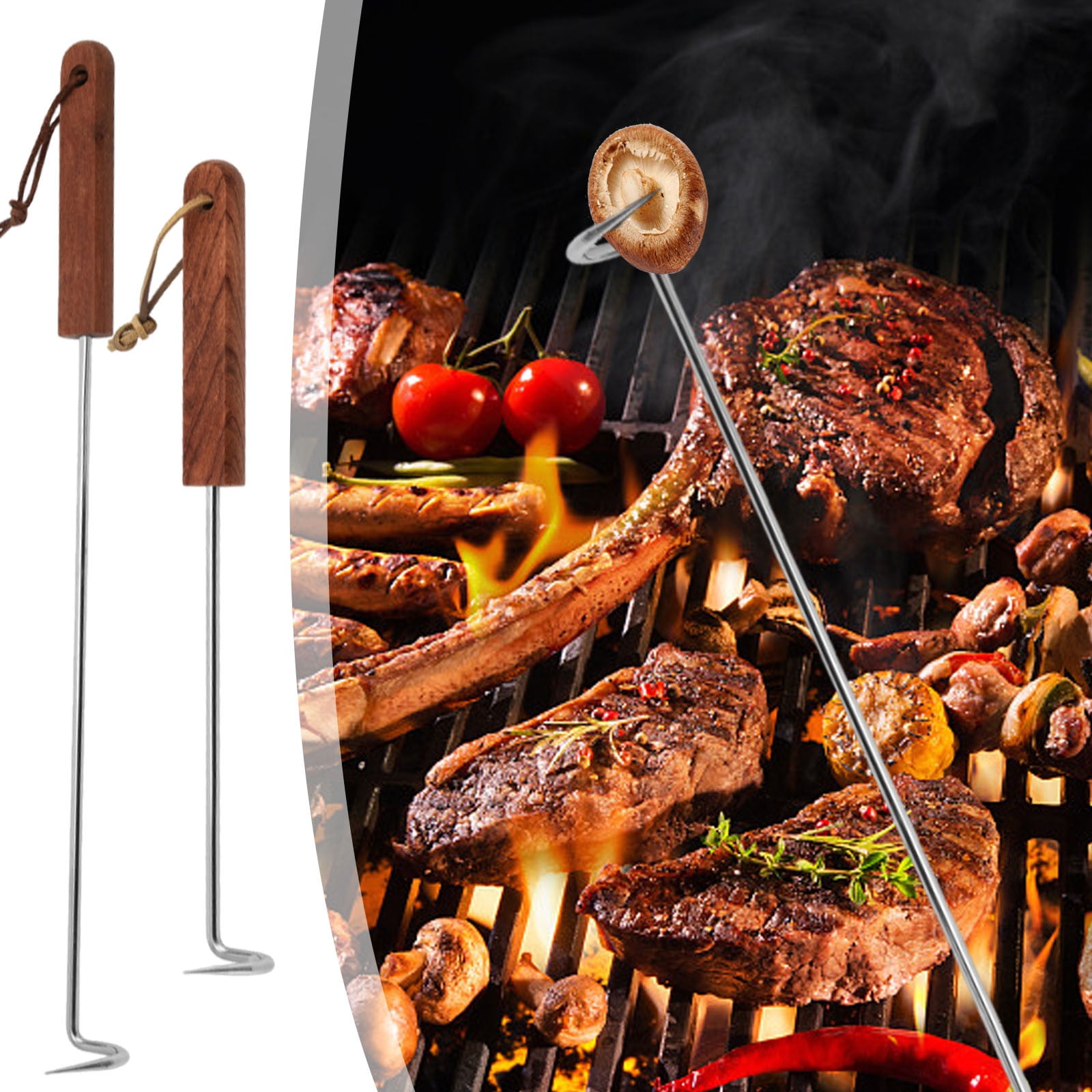 PPgejGEK Stainless Steel Barbecue Meat Turner Hook with Wood Handle ...