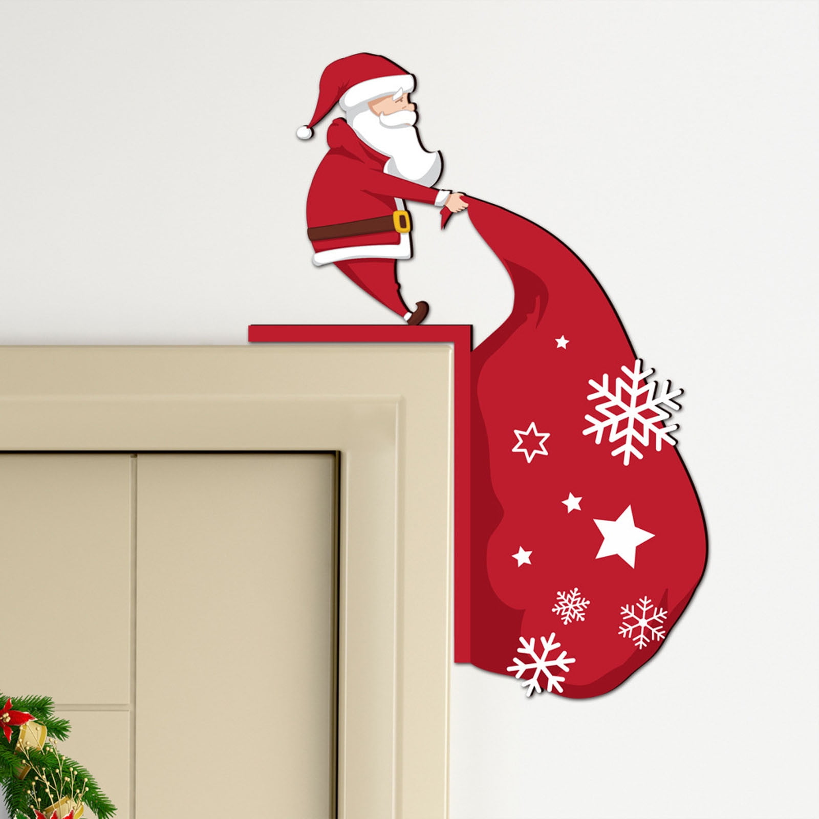PPgejGEK Stereoscopic Santa Claus Deer Cart Wooden Door Corner Sticker ...