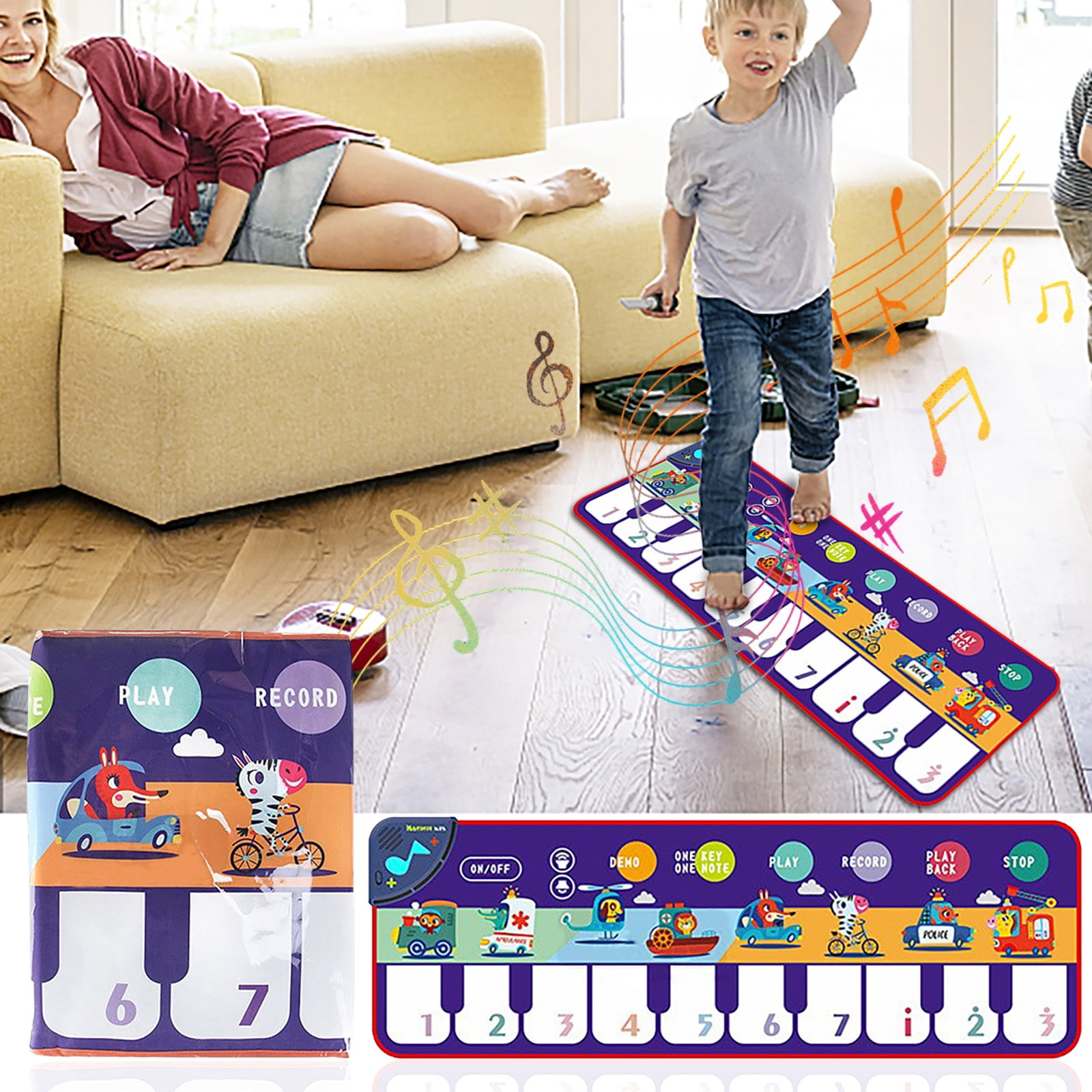 PPgejGEK Toddler Children's Piano Mat, Floor Piano Music and Dance Mat 17 Keys / 8 Sounds Of ...