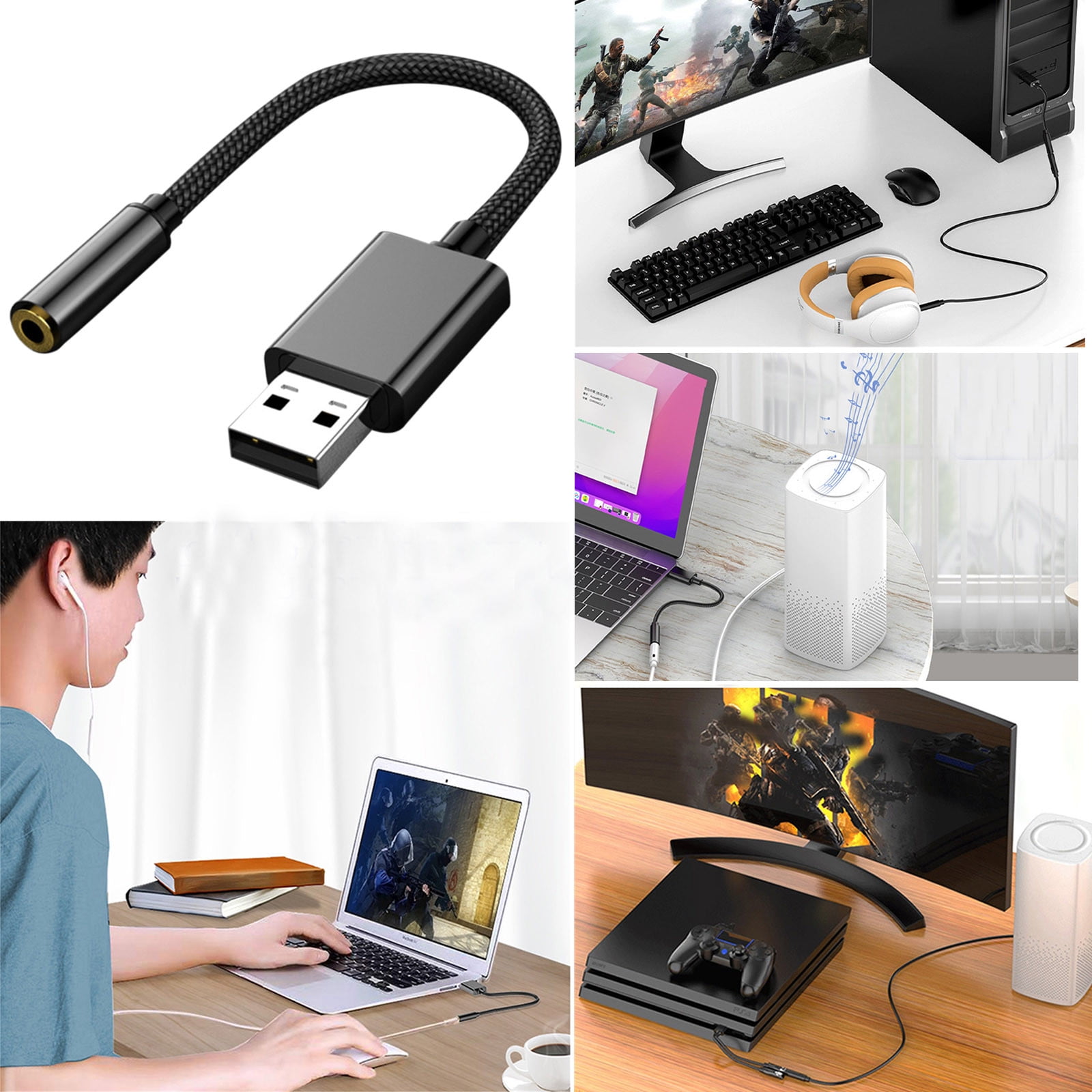 PPgejGEK USB To 3.5mm Audio Jack Adapter USB To AUX Audio Jack External ...