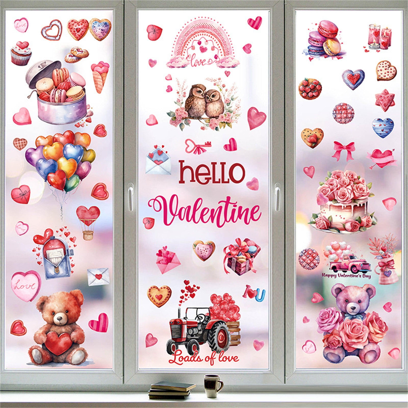 PPgejGEK Valentines Day Gifts Window Sticker Teddy Bear Love Showcase ...