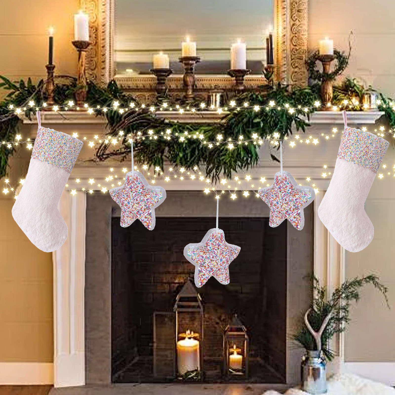 PPgejGEK Velvet Christmas Stocking 48x26cm/18.9x10.24in Two-Tone Beaded ...