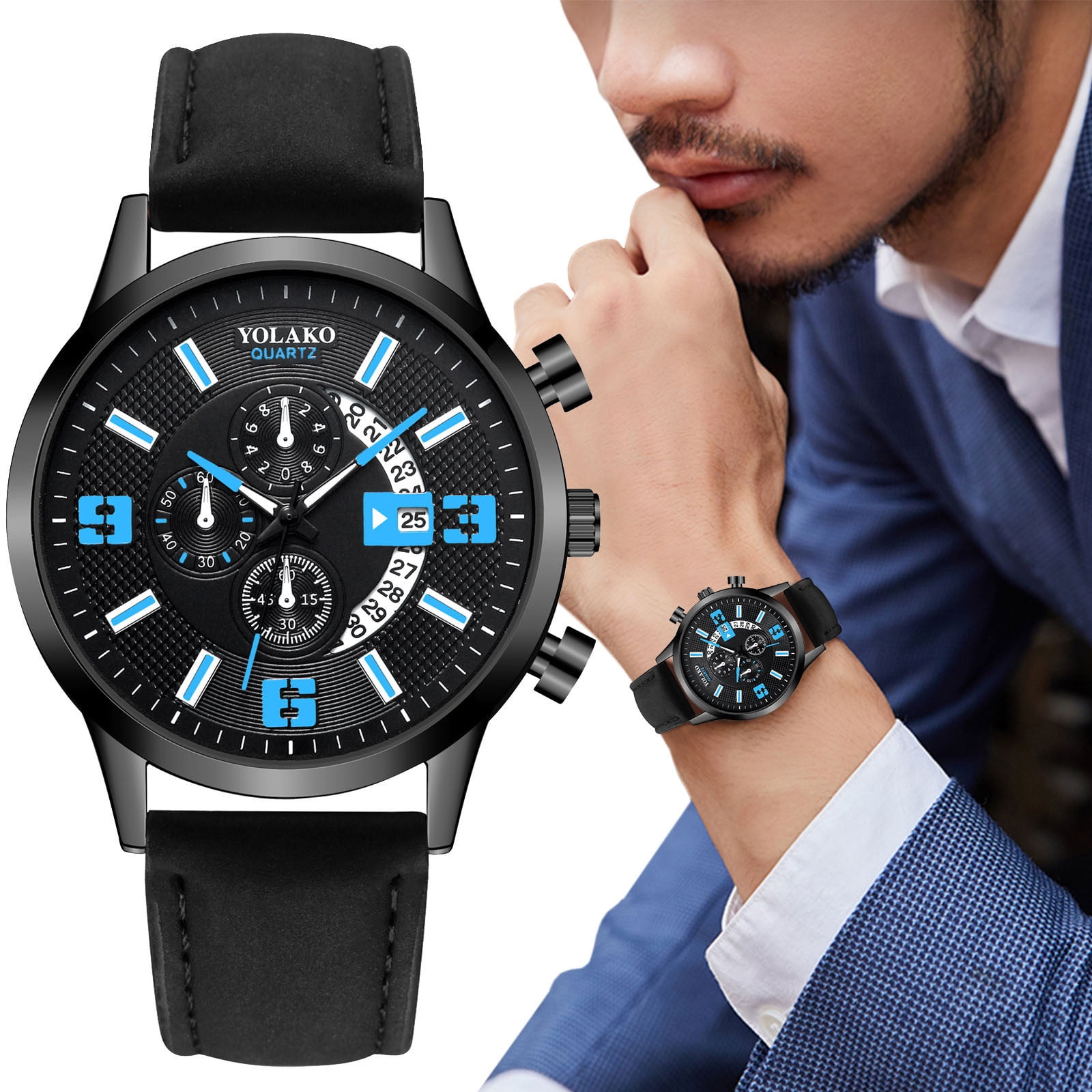 PPgejGEK Watches for Men Fashion Three-eye Calendar Digital Men's Watch ...