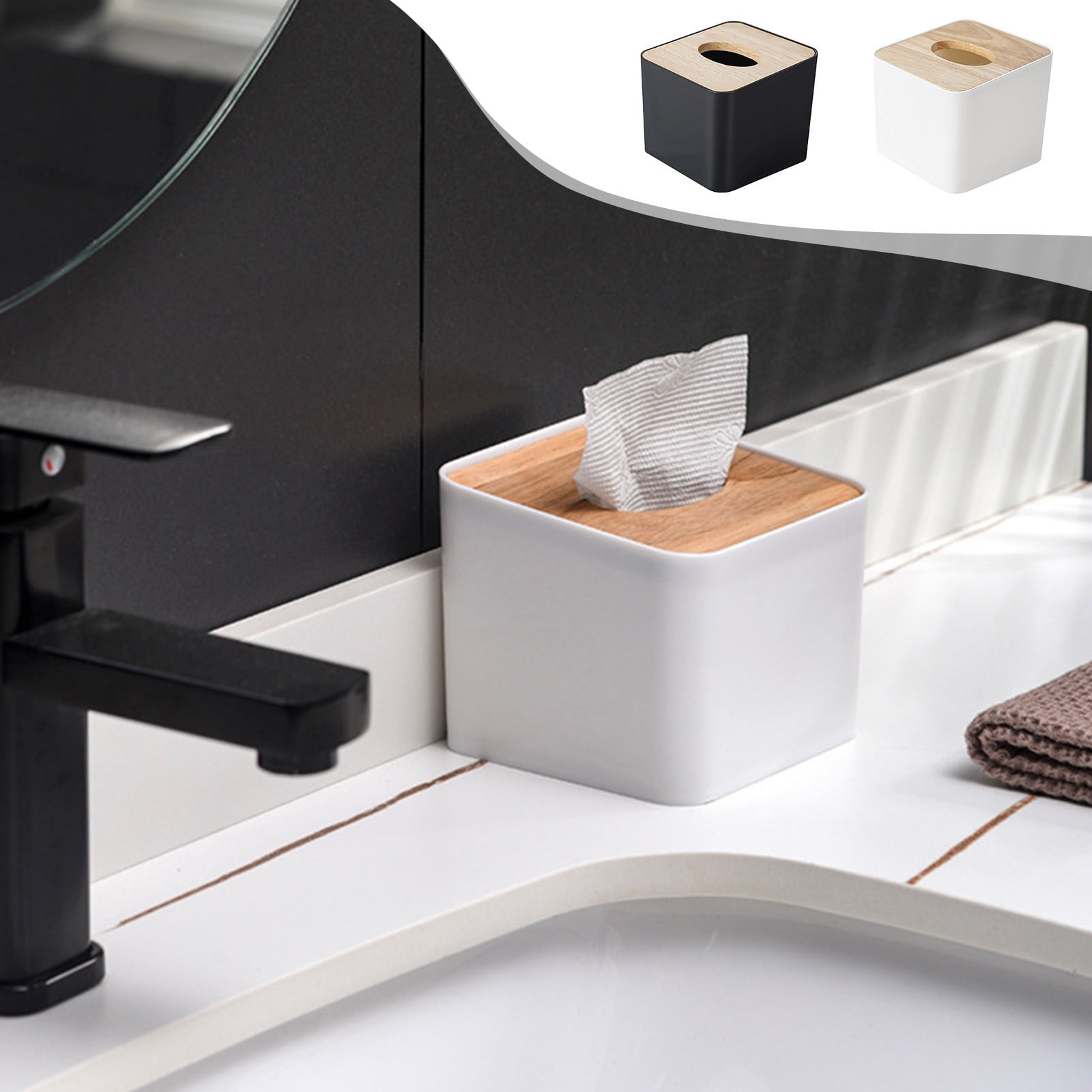 PPgejGEK Wood Grain Tissue Box, 11x11x9.5cm/4.33x4.33x3.74in, Flip-Top ...