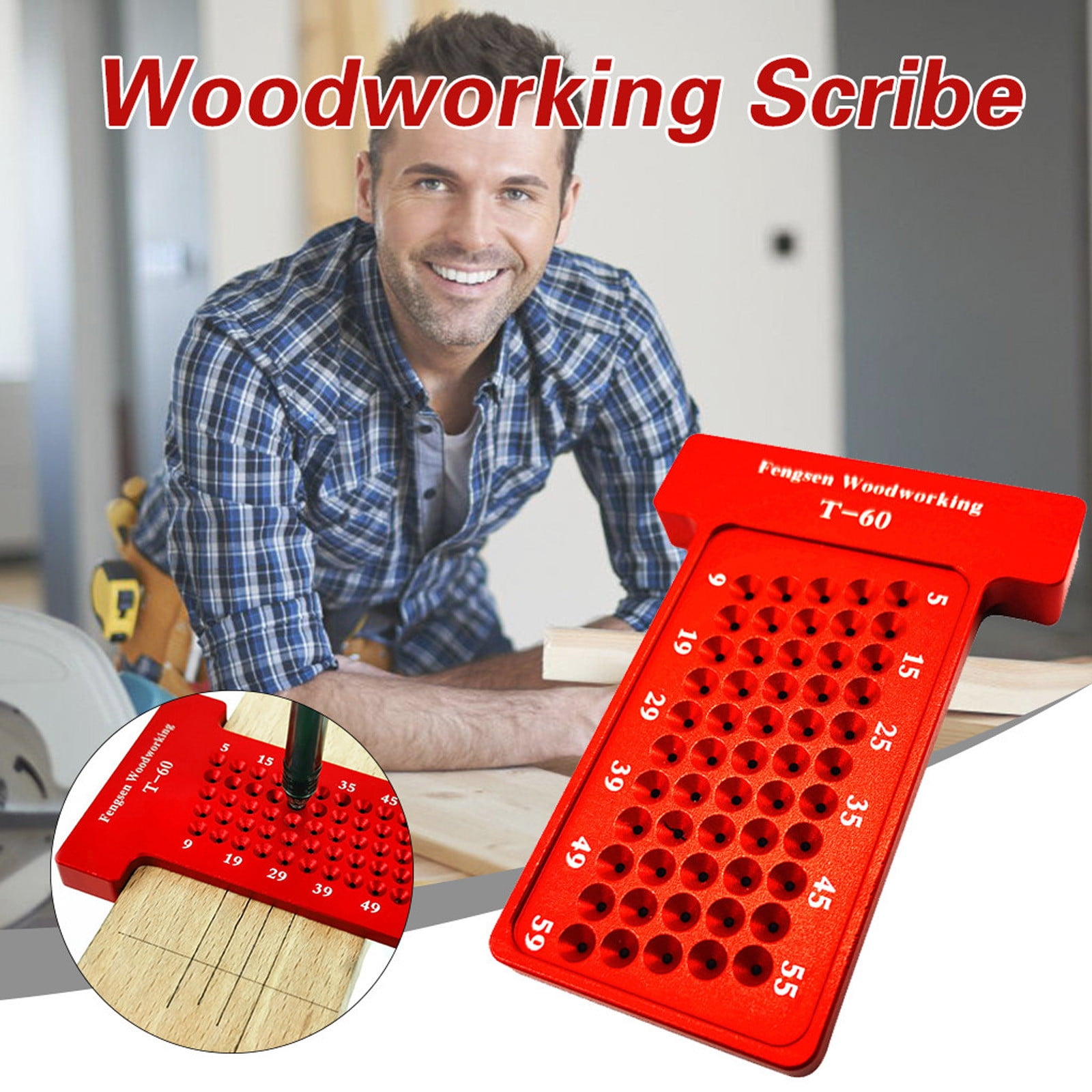 PPgejGEK Woodworking 60mm T-type Ruler Hole Scribing Gauge Aluminum ...