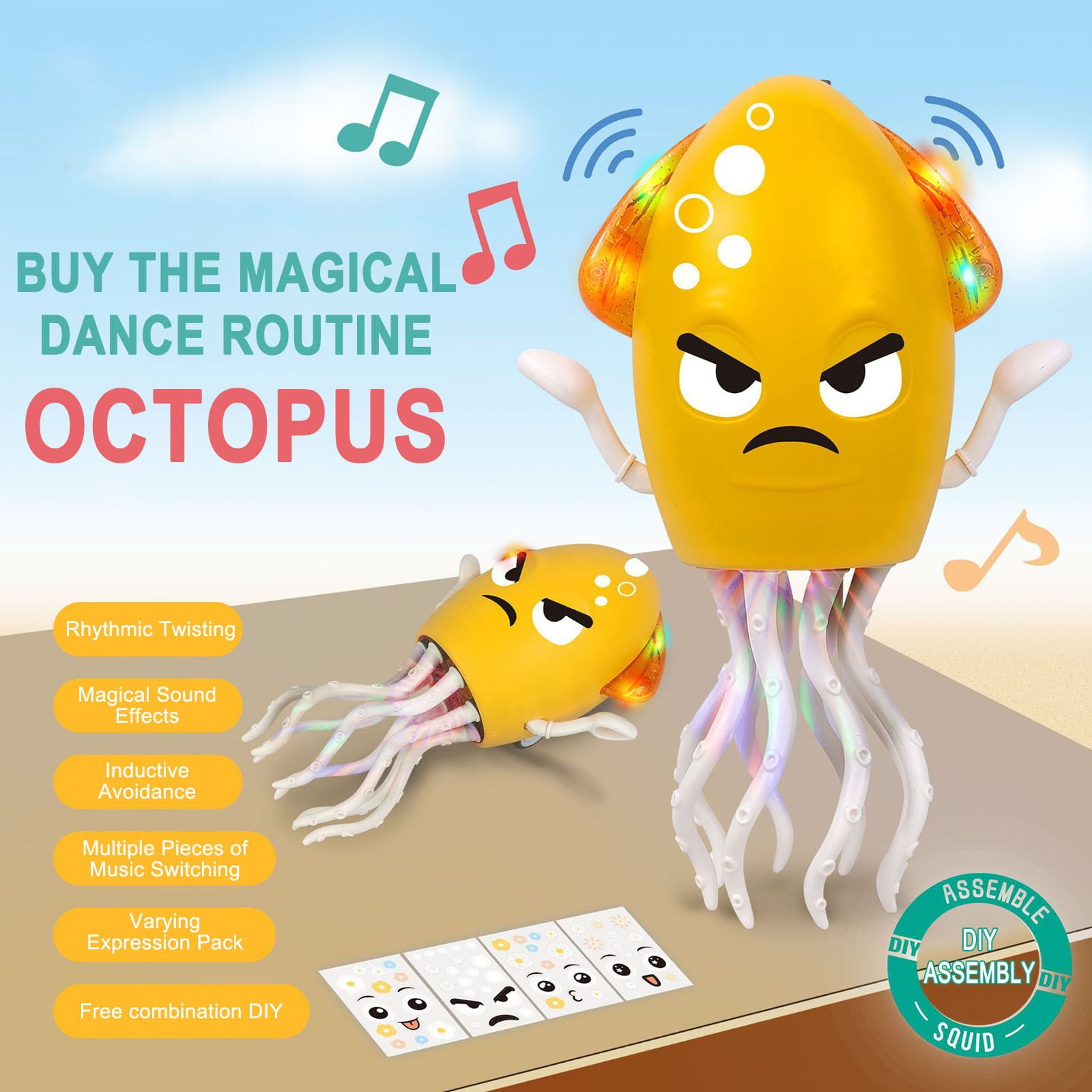 PPgejGEK Yellow Dancing Octopus Toy for Kids, Electric Wriggling ...