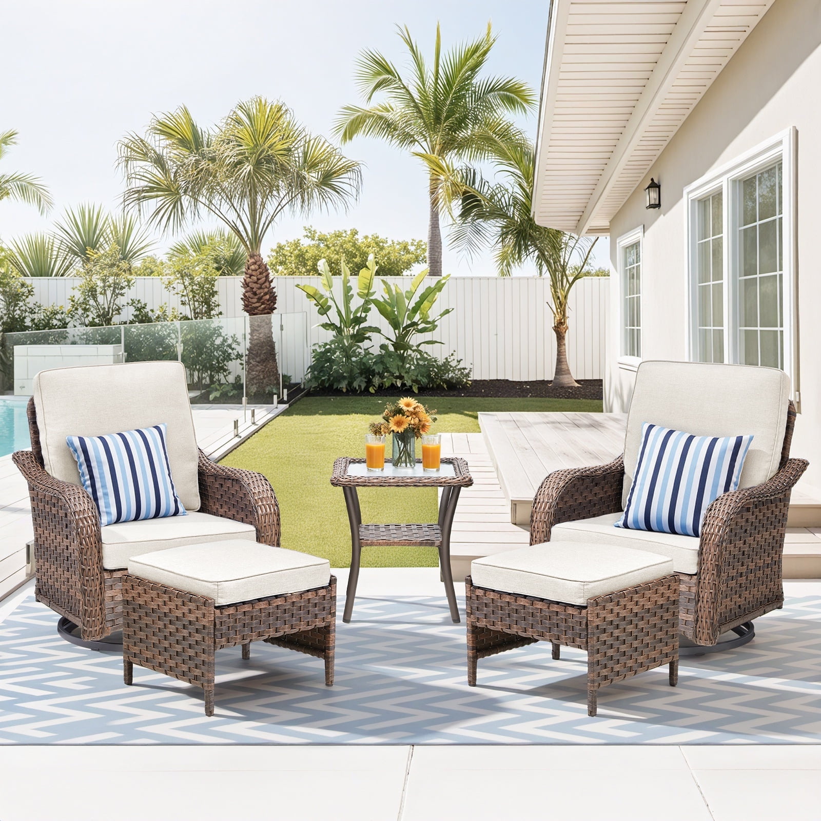 PPorfamilia 5 Piece Patio Sectional Furniture Sets, PE Rattan Outdoor ...
