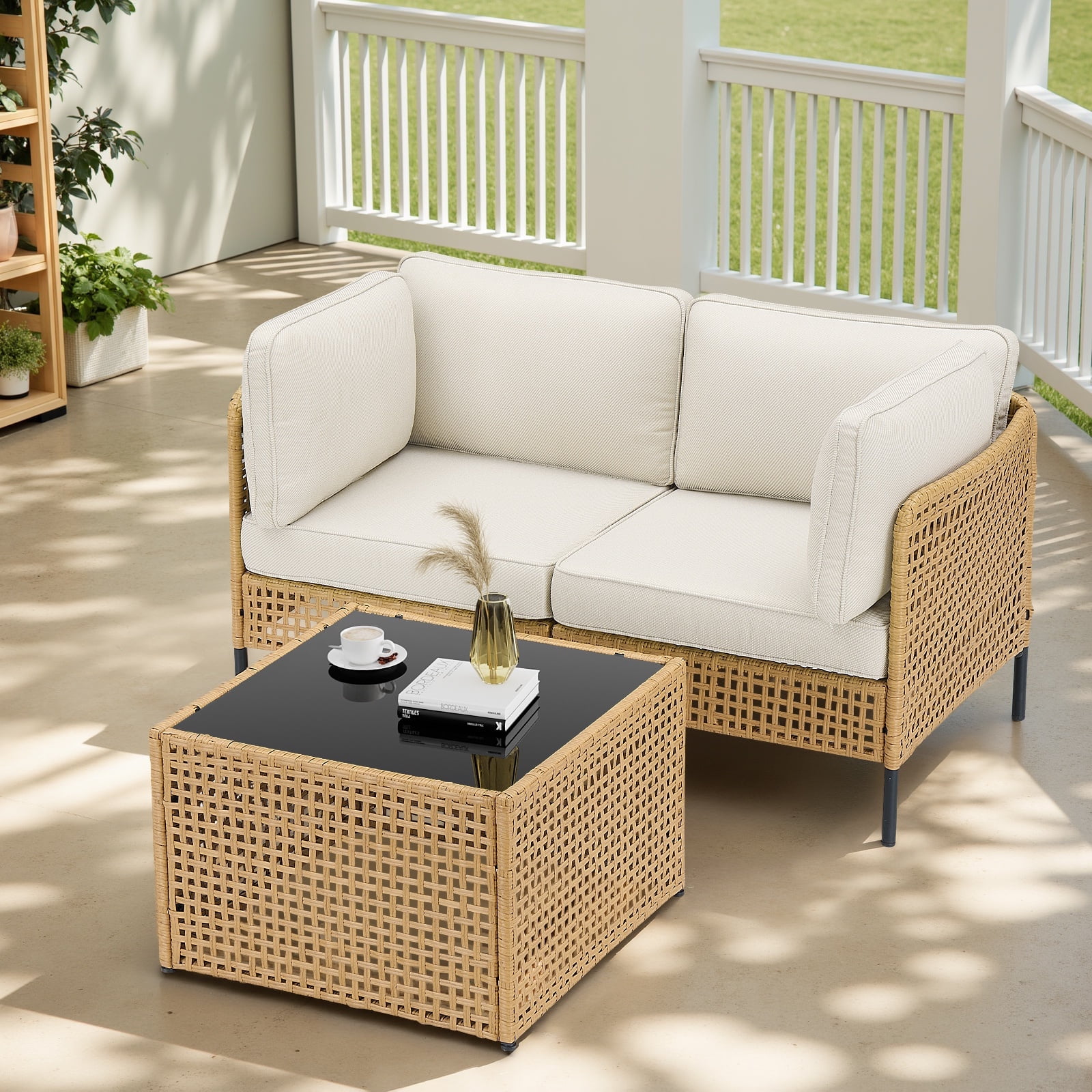 PPorfamilia 3 Piece Patio Modular Furniture Set, Outdoor PE Rattan ...