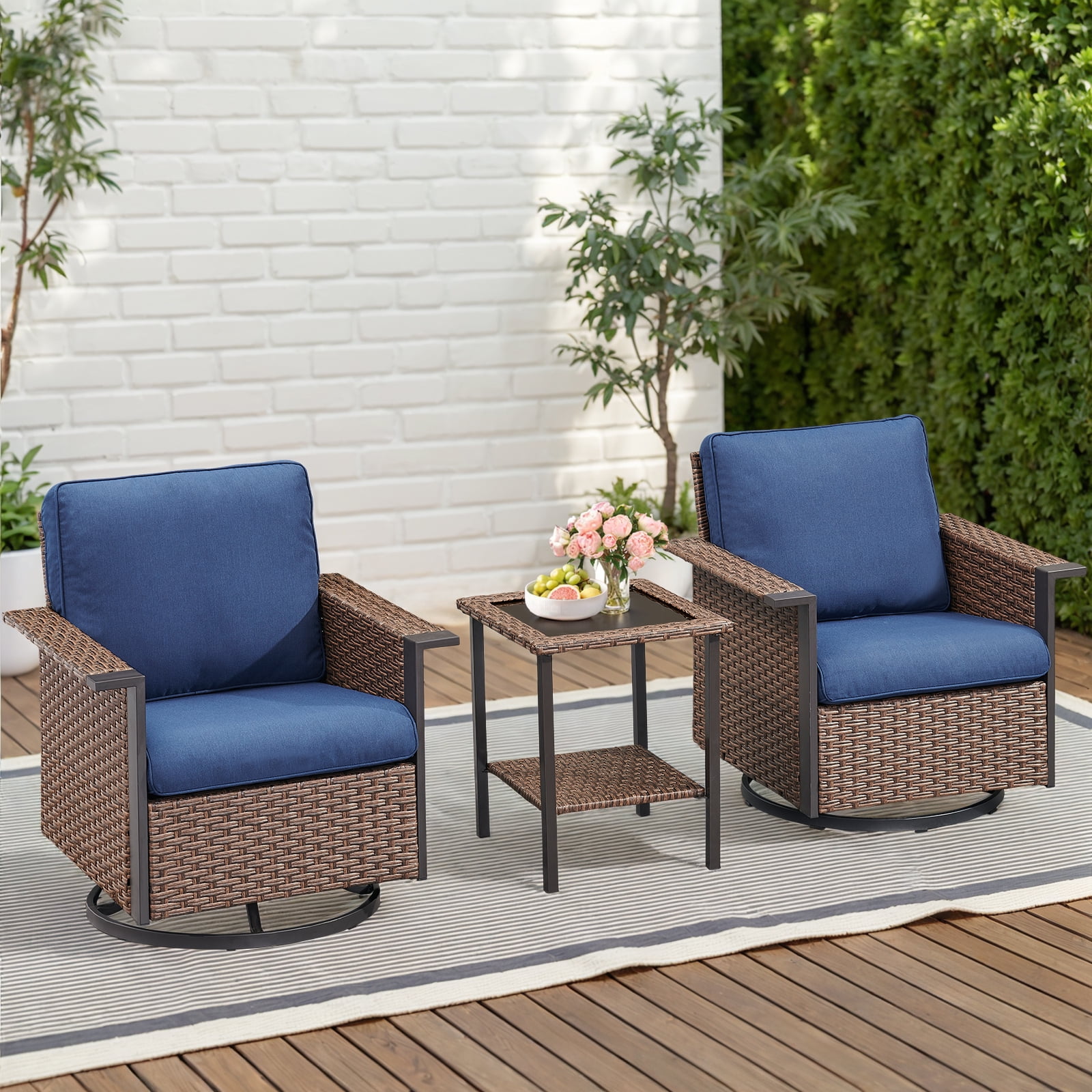 PPorfamilia 3 Piece Patio Wicker Bistro Set, Outdoor Sectional Sofa Set ...
