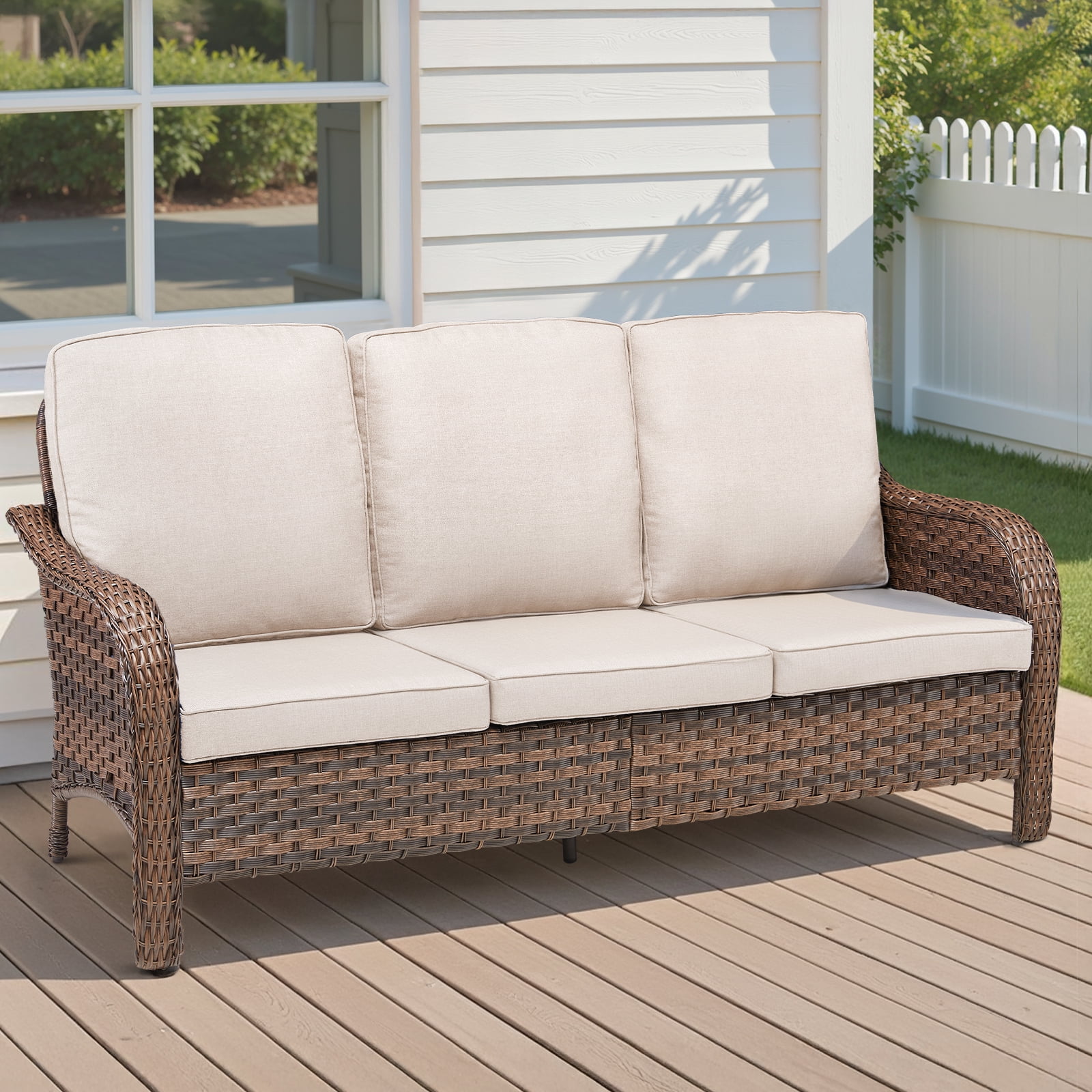 PPorfamilia 3-Seat Outdoor Rattan Sofa Patio PE Wicker Couch Deep ...