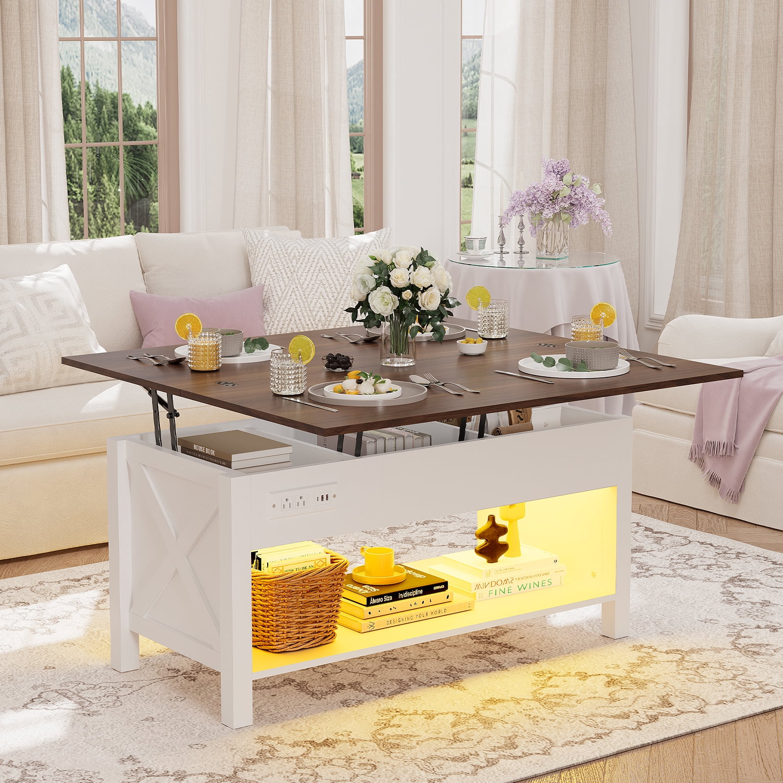 PPorfamilia 42" Lift Top Coffee Table, 3 in 1 Center Table with Storage ...
