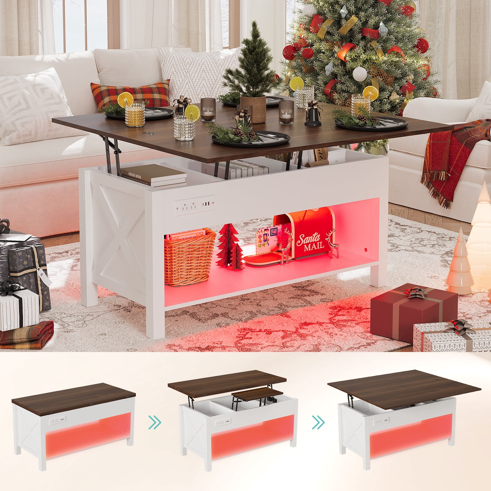 PPorfamilia 42" Lift Top Coffee Table, 3 in 1 Center Table with Storage ...