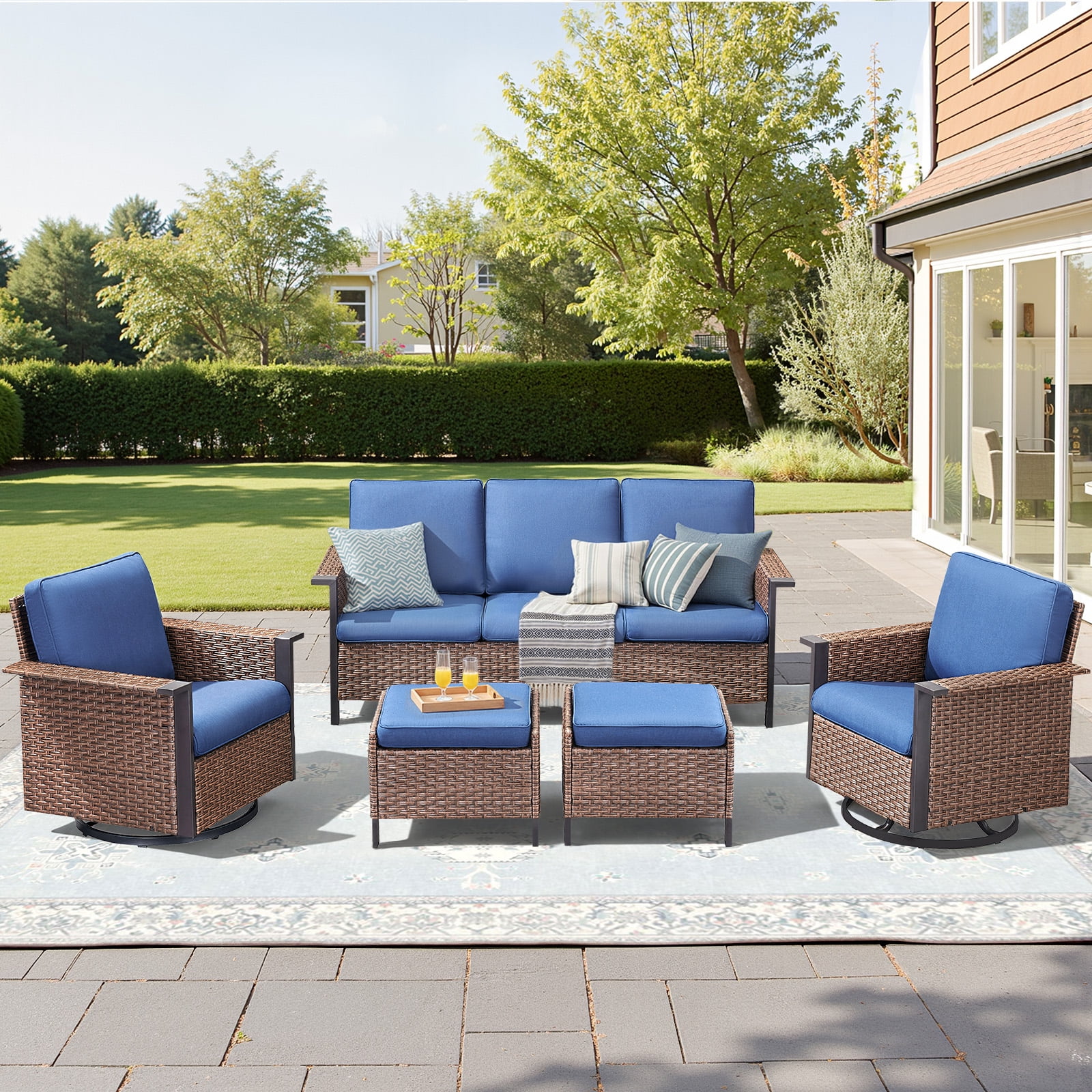 PPorfamilia 5 Piece PE Rattan Outdoor Conversation Sets, Patio ...