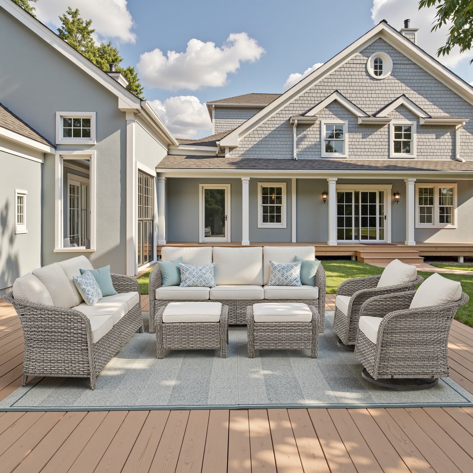 PPorfamilia 6 Piece PE Rattan Patio Conversation Sofa Sets, Outdoor ...