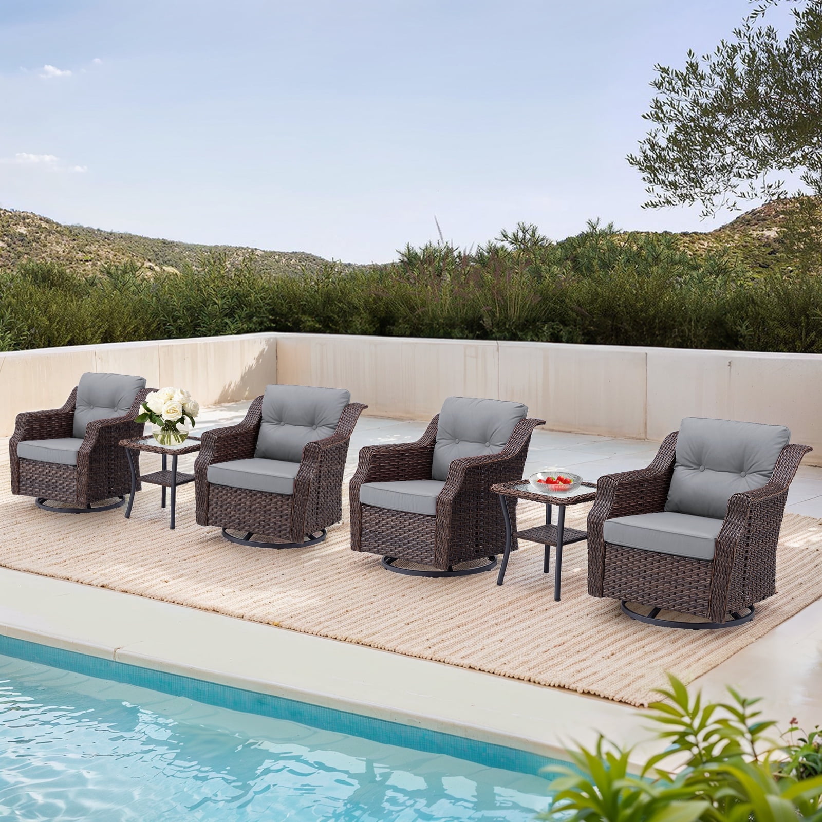 PPorfamilia 6 Piece Patio Furniture Glider Set, PE Rattan Outdoor ...