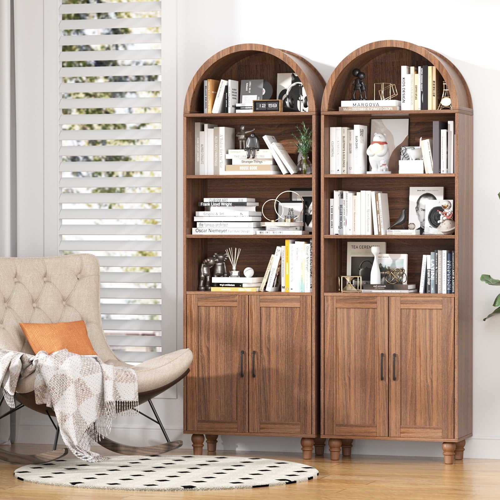 PPorfamilia 71" Arched Bookshelf, Set of 2, 6-Tier Cabinet Bookcases ...