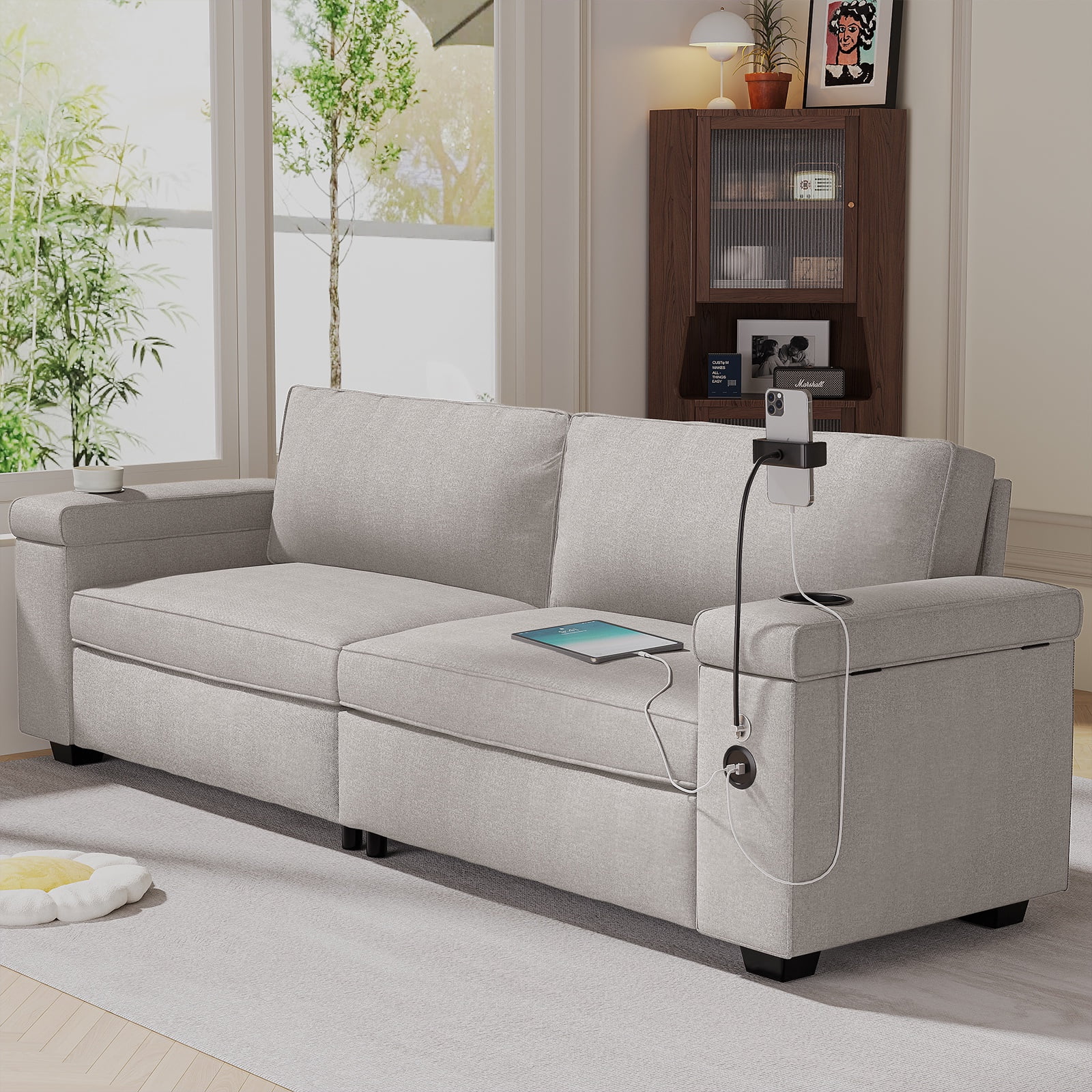 PPorfamilia 86.6" Loveseat for Living Room, Linen Fabric Extra Large Sofa Couch with Deep Seat ...