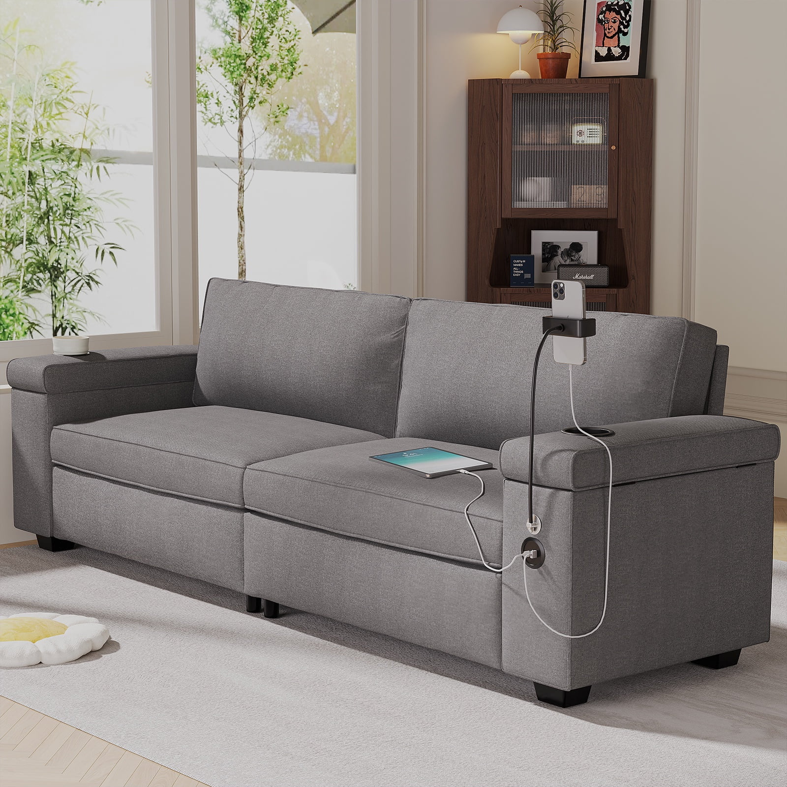 PPorfamilia 86.6" Loveseat for Living Room, Linen Fabric Extra Large ...