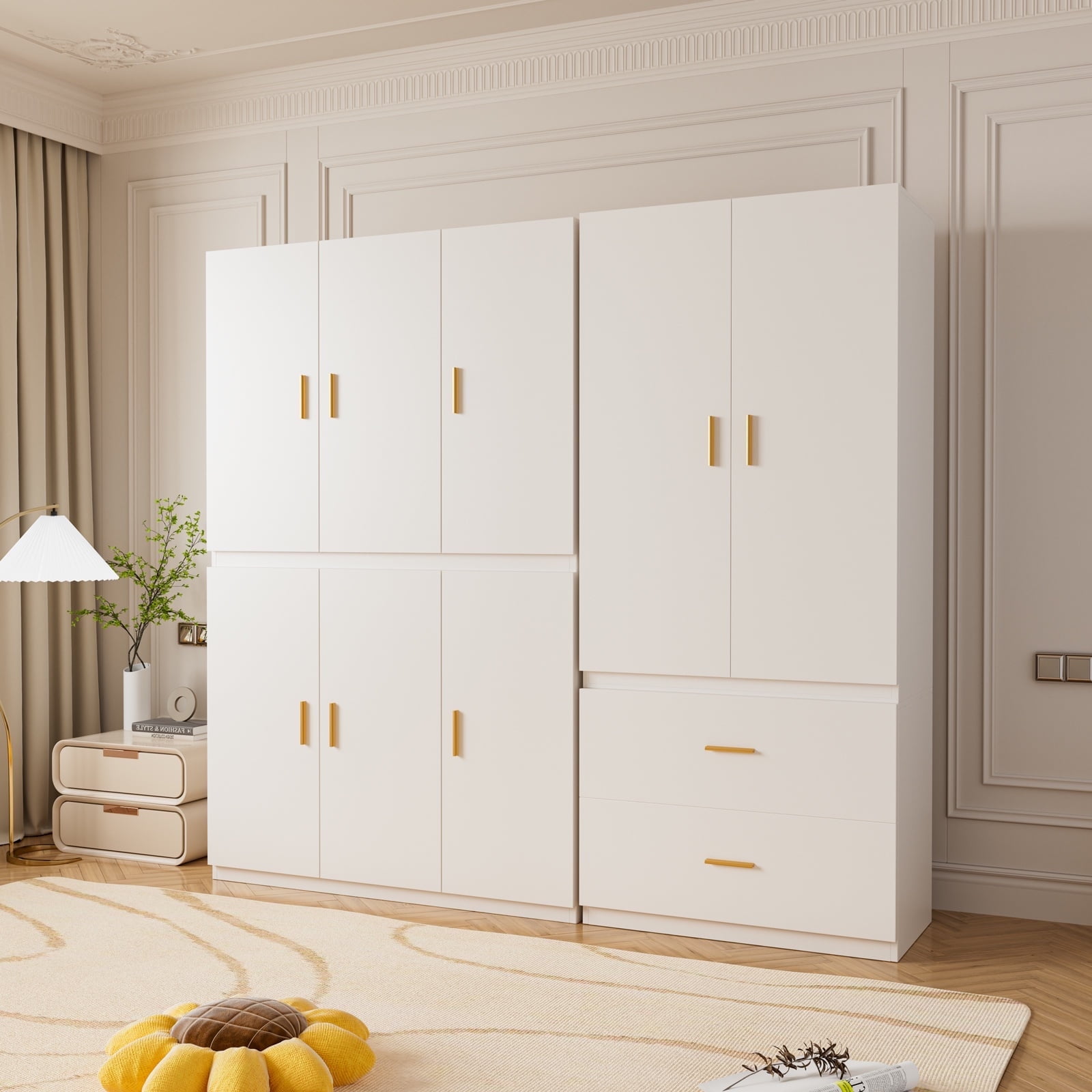 PPorfamilia Armoire Wardrobe Closet Combo, 2 Doors and 6 Doors Clothes ...