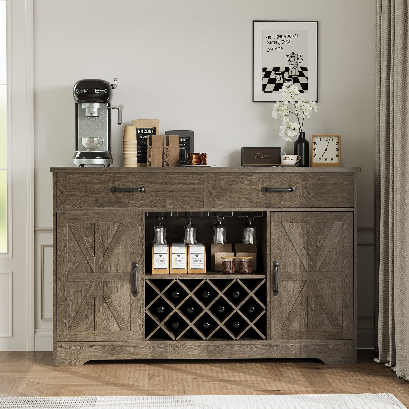 PPorfamilia Coffee Bar Cabinet with Storage, Buffet Console Sideboard ...